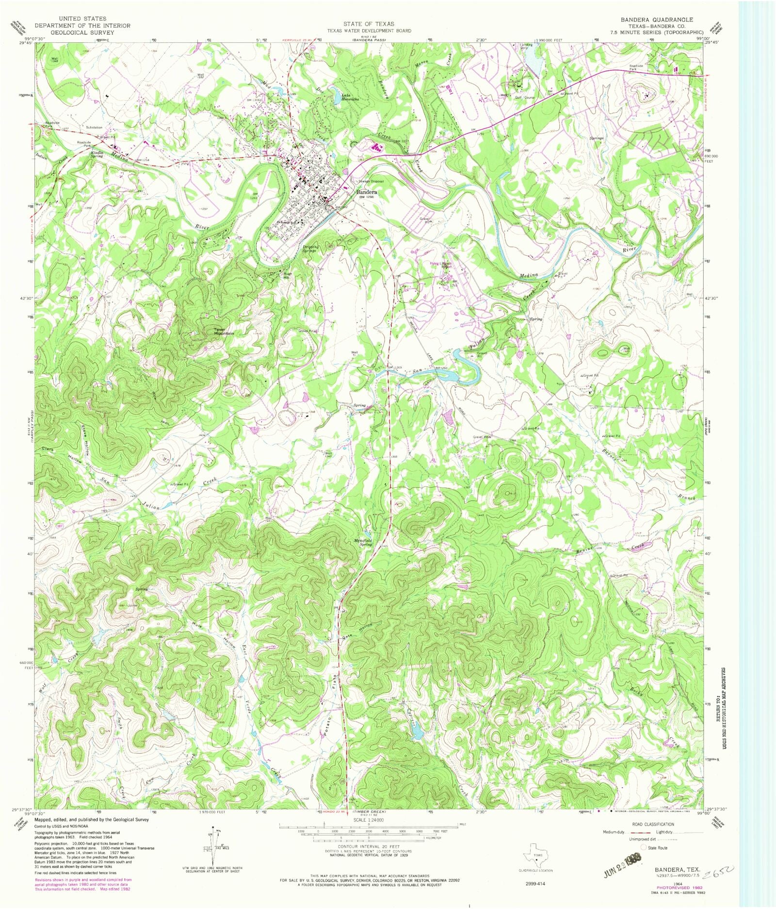 Classic USGS Bandera Texas 7.5'x7.5' Topo Map – MyTopo Map Store