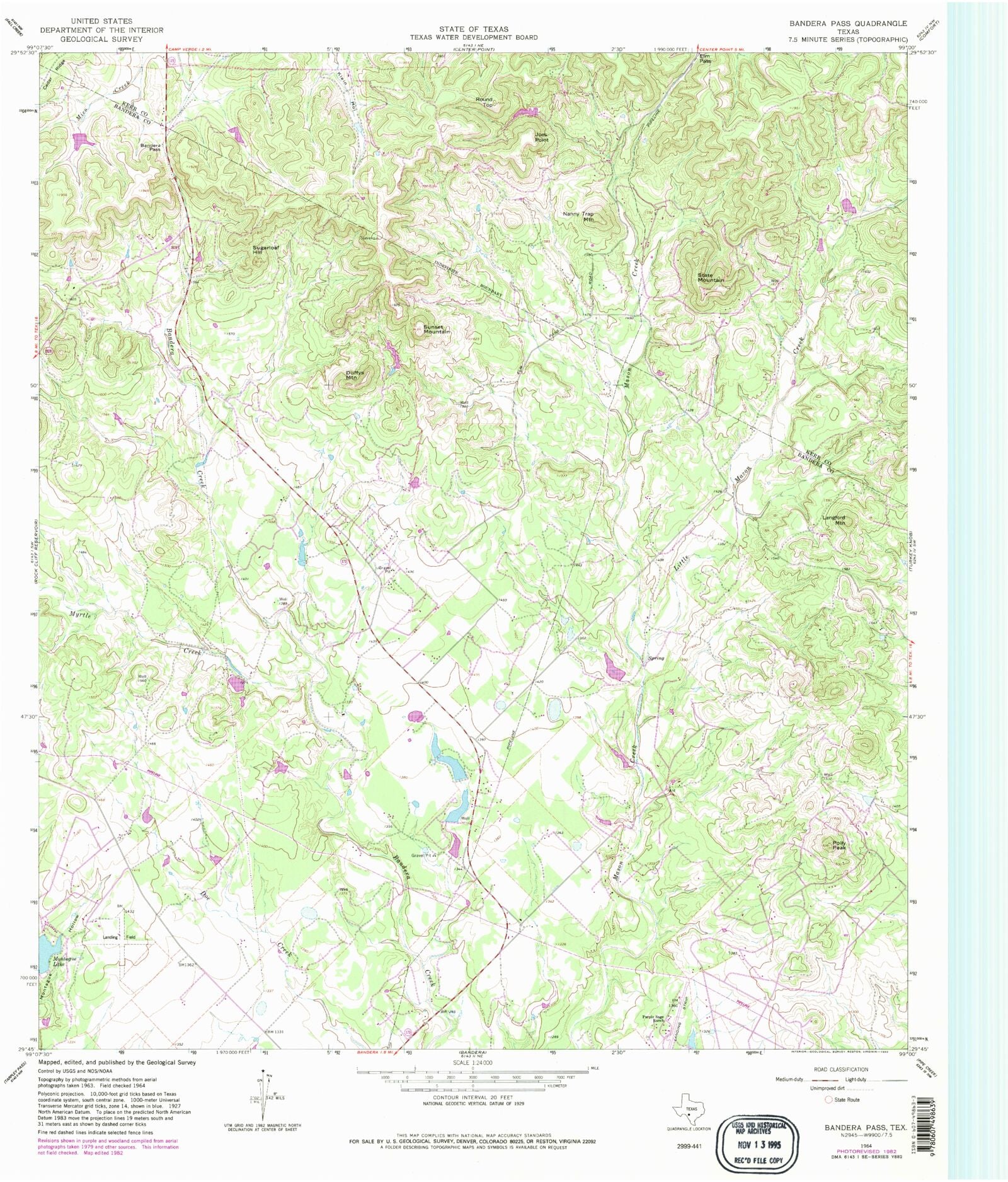 Classic USGS Bandera Pass Texas 7.5'x7.5' Topo Map – MyTopo Map Store