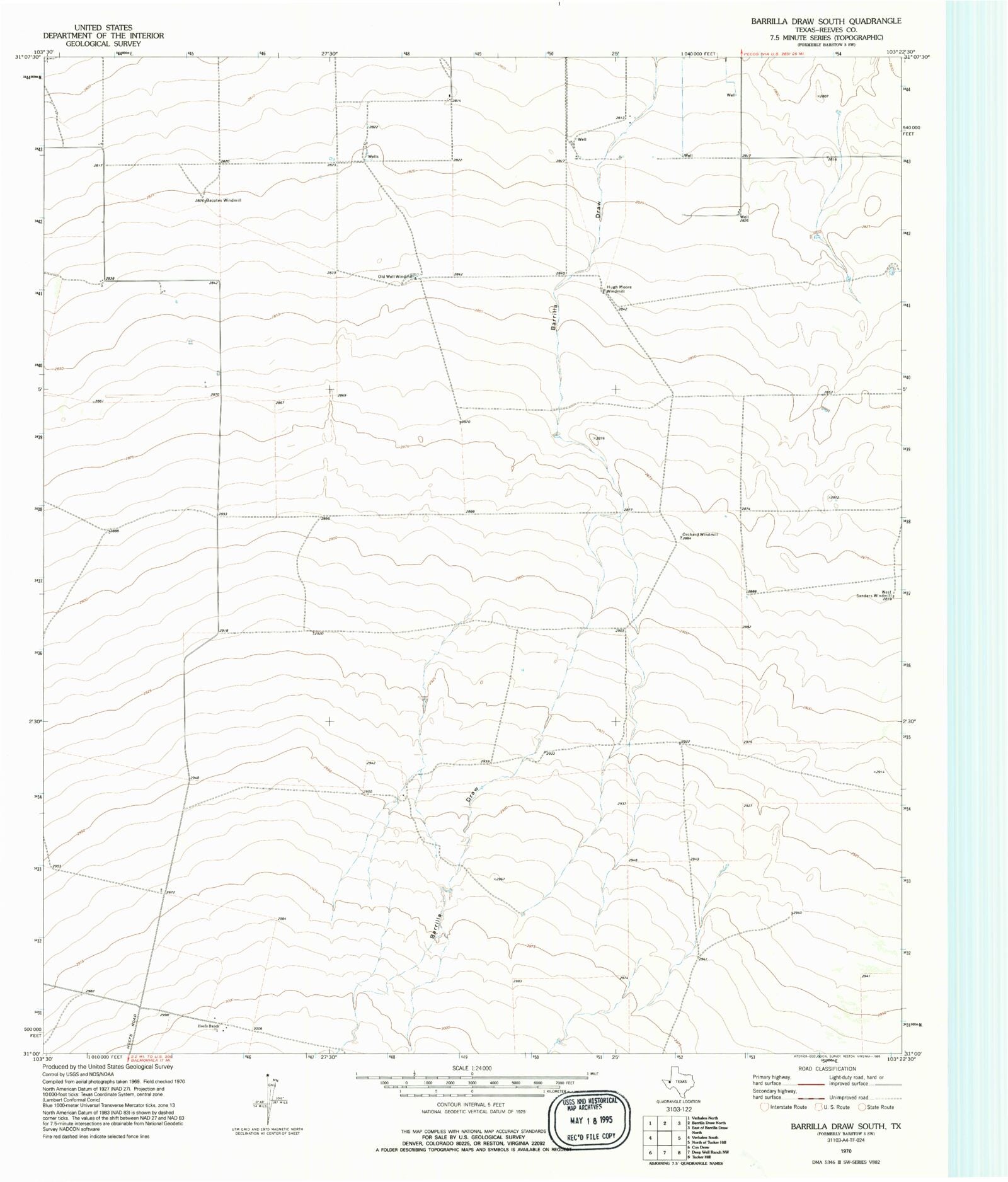 Classic USGS Barrilla Draw South Texas 7.5'x7.5' Topo Map – MyTopo Map ...