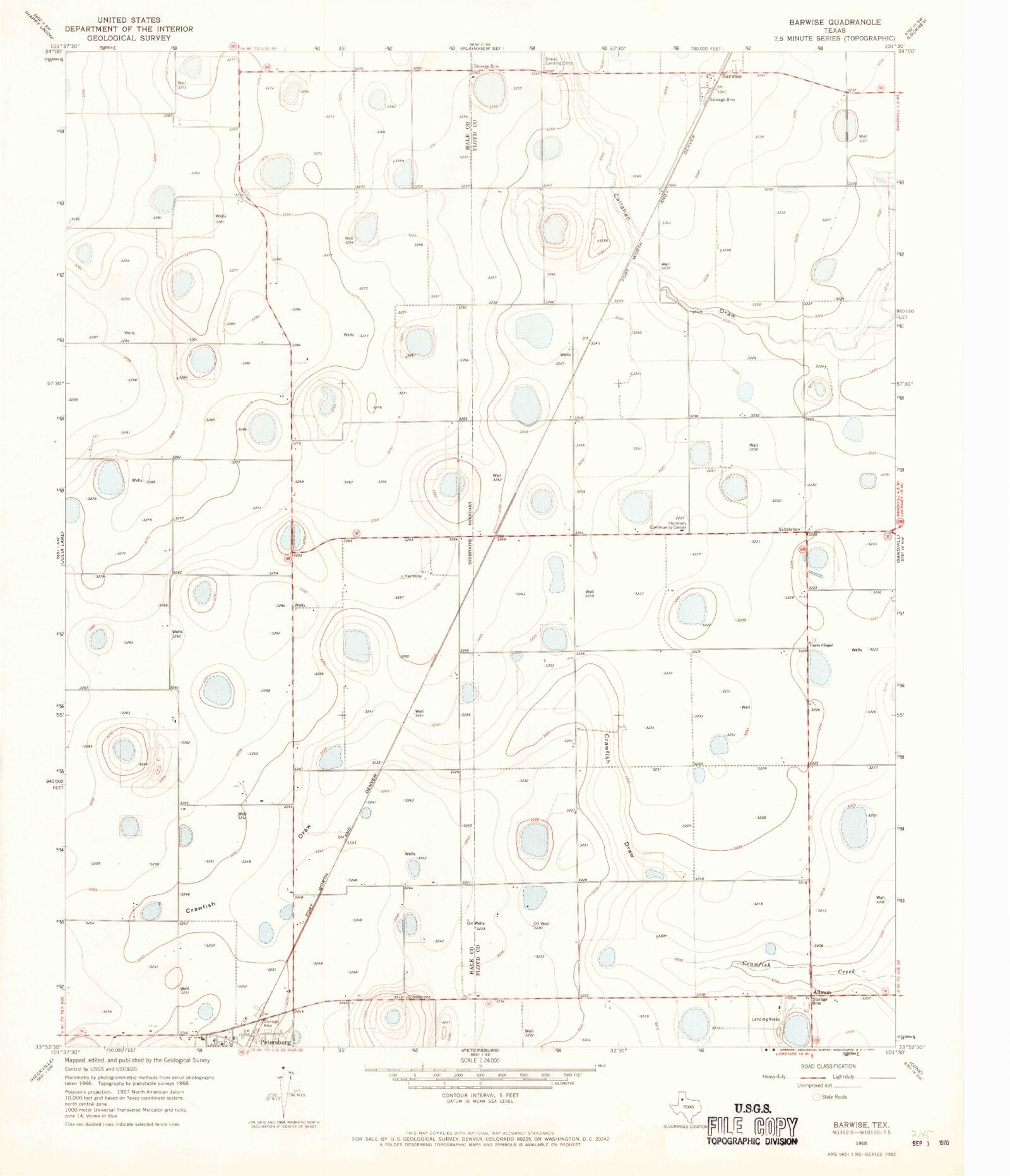 Classic USGS Barwise Texas 7.5'x7.5' Topo Map – MyTopo Map Store