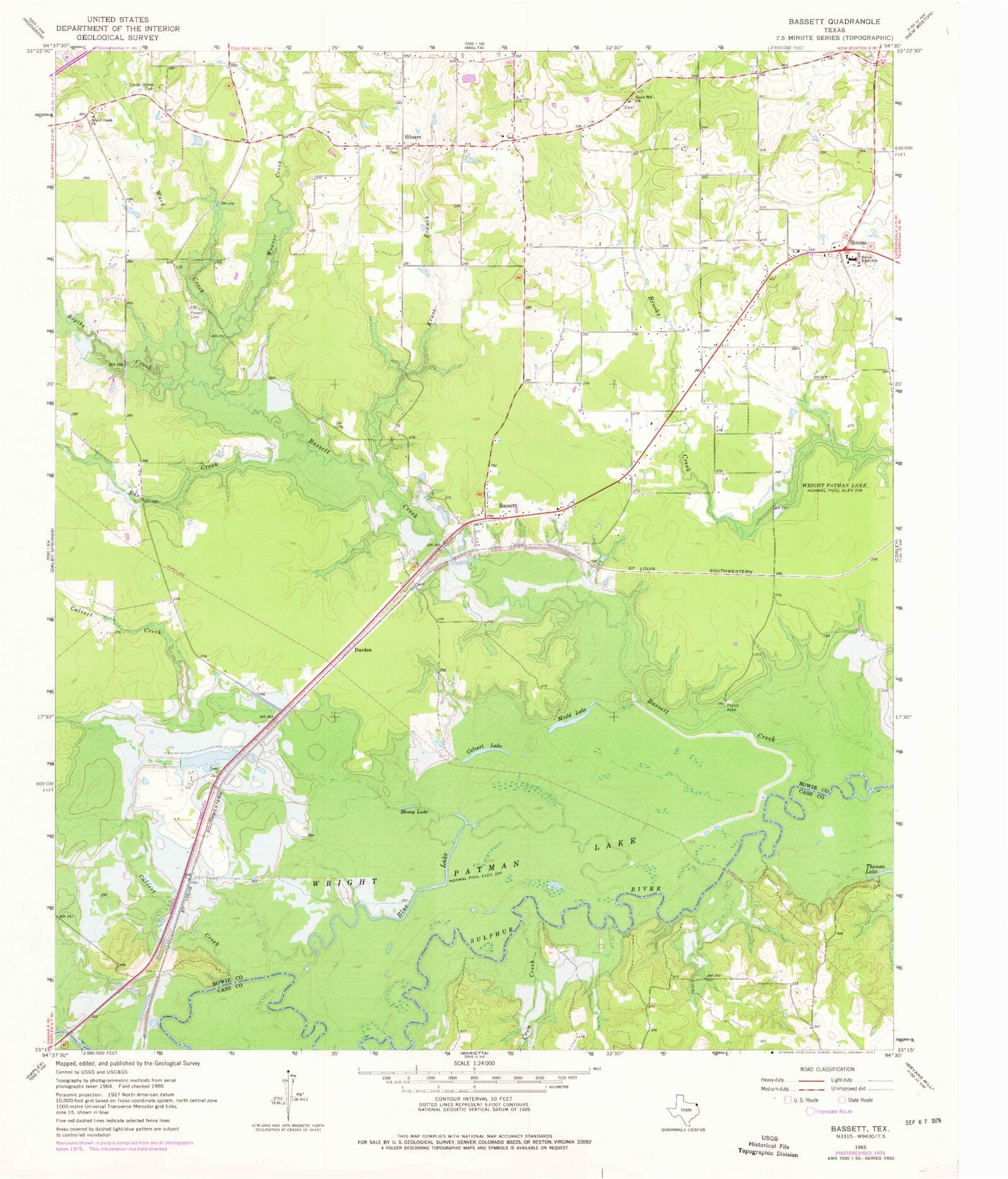 Classic USGS Bassett Texas 7.5'x7.5' Topo Map – MyTopo Map Store
