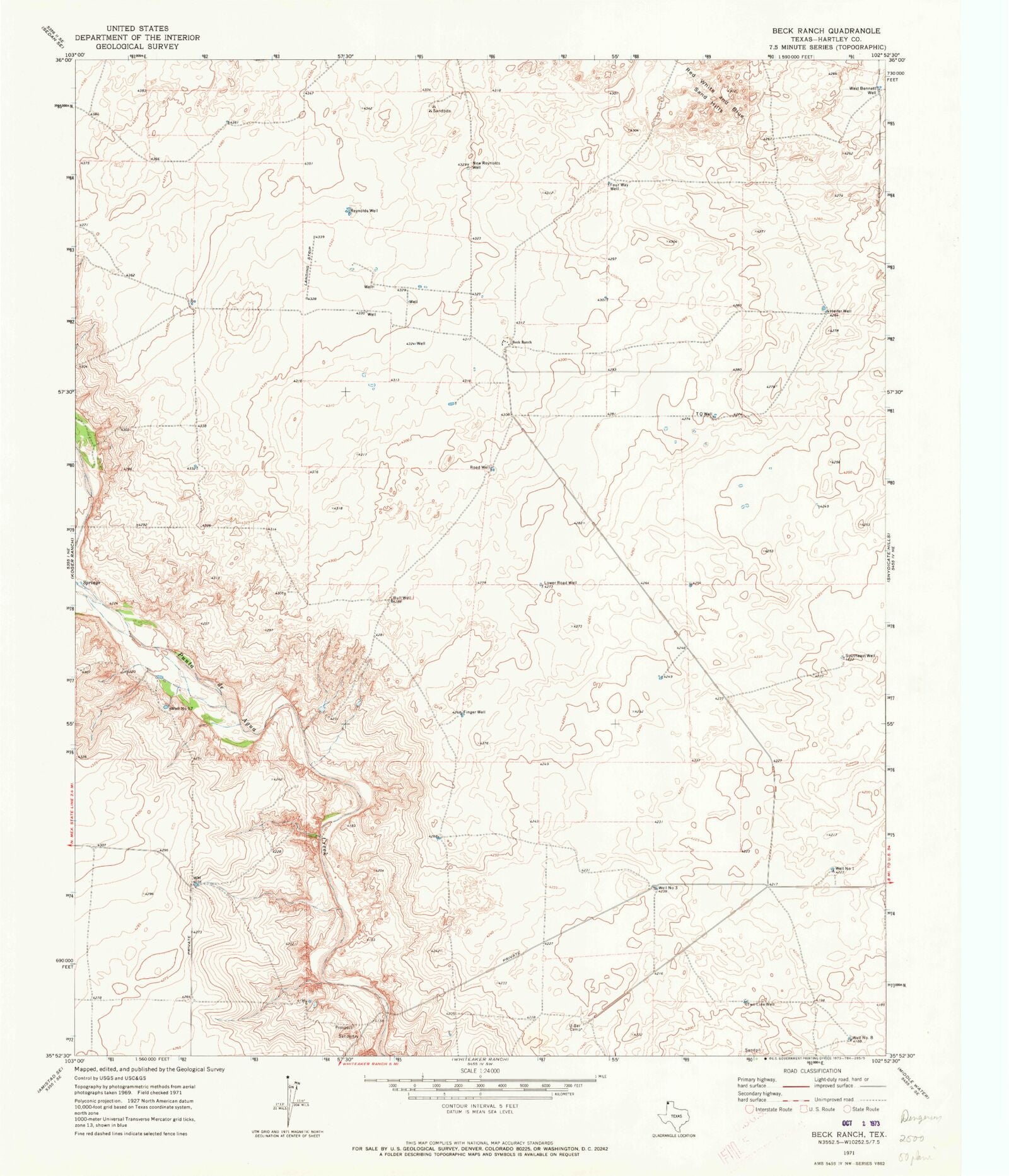 Classic USGS Beck Ranch Texas 7.5'x7.5' Topo Map – MyTopo Map Store