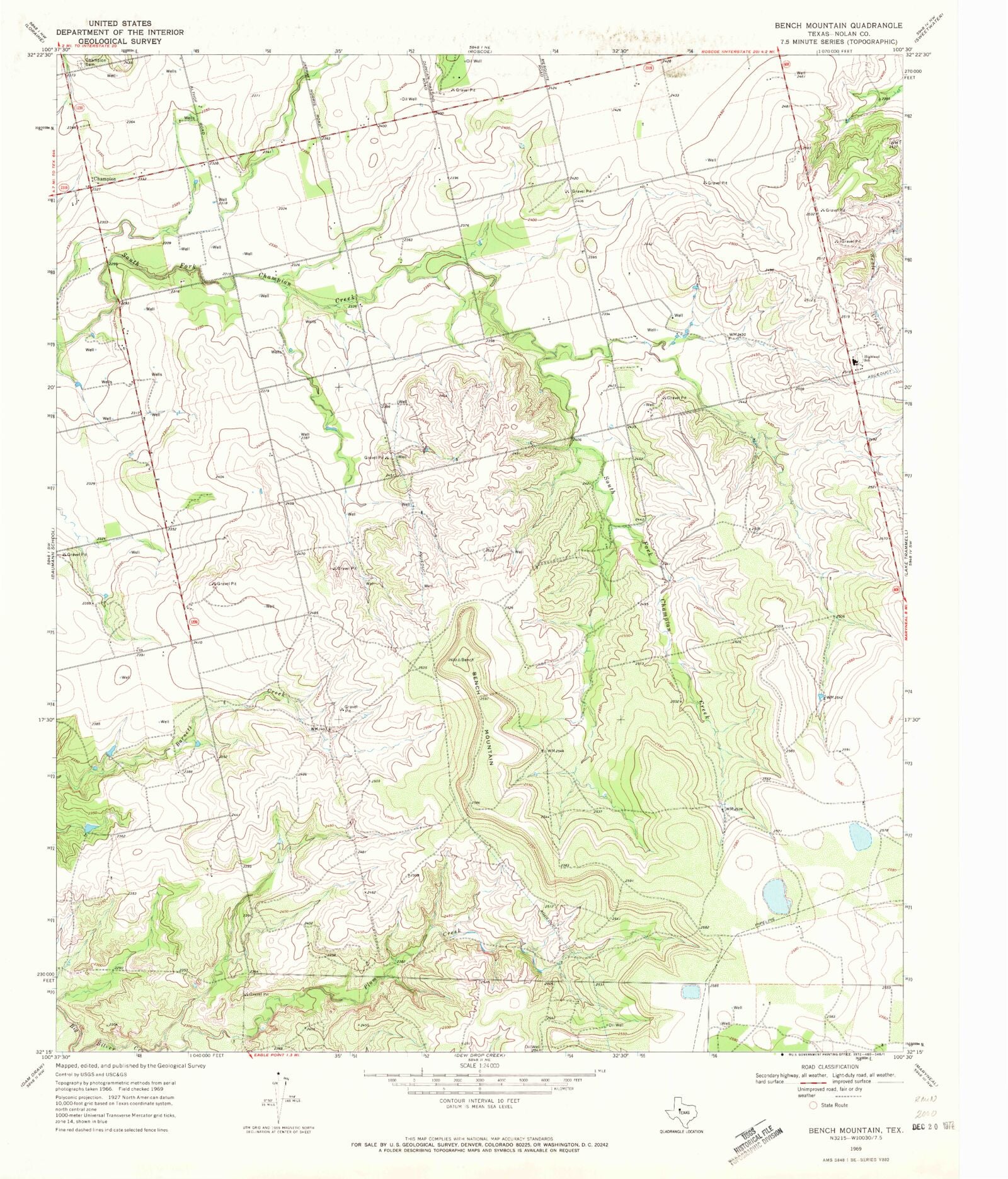 Classic USGS Bench Mountain Texas 7.5'x7.5' Topo Map – MyTopo Map Store