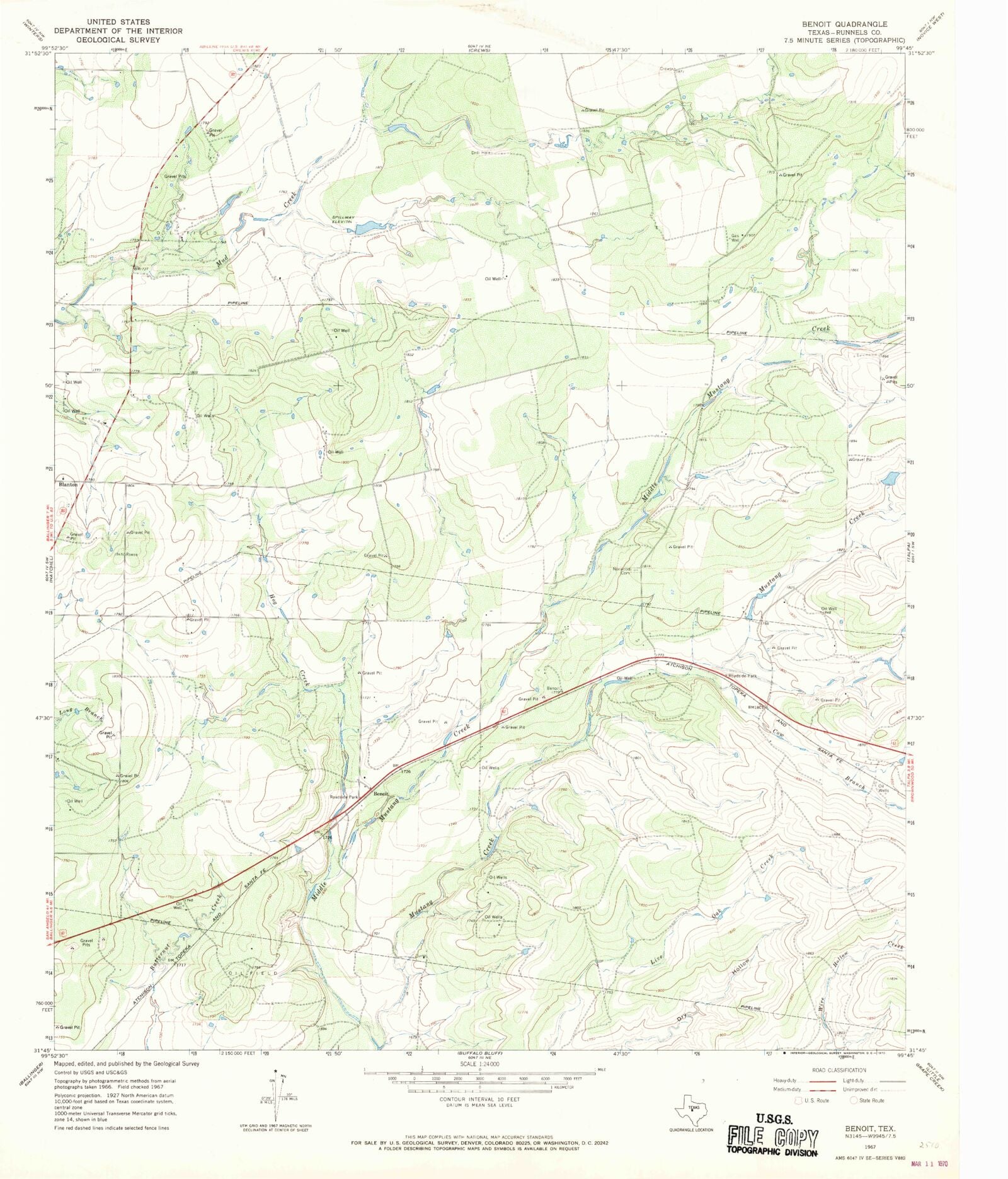Classic USGS Benoit Texas 7.5'x7.5' Topo Map – MyTopo Map Store