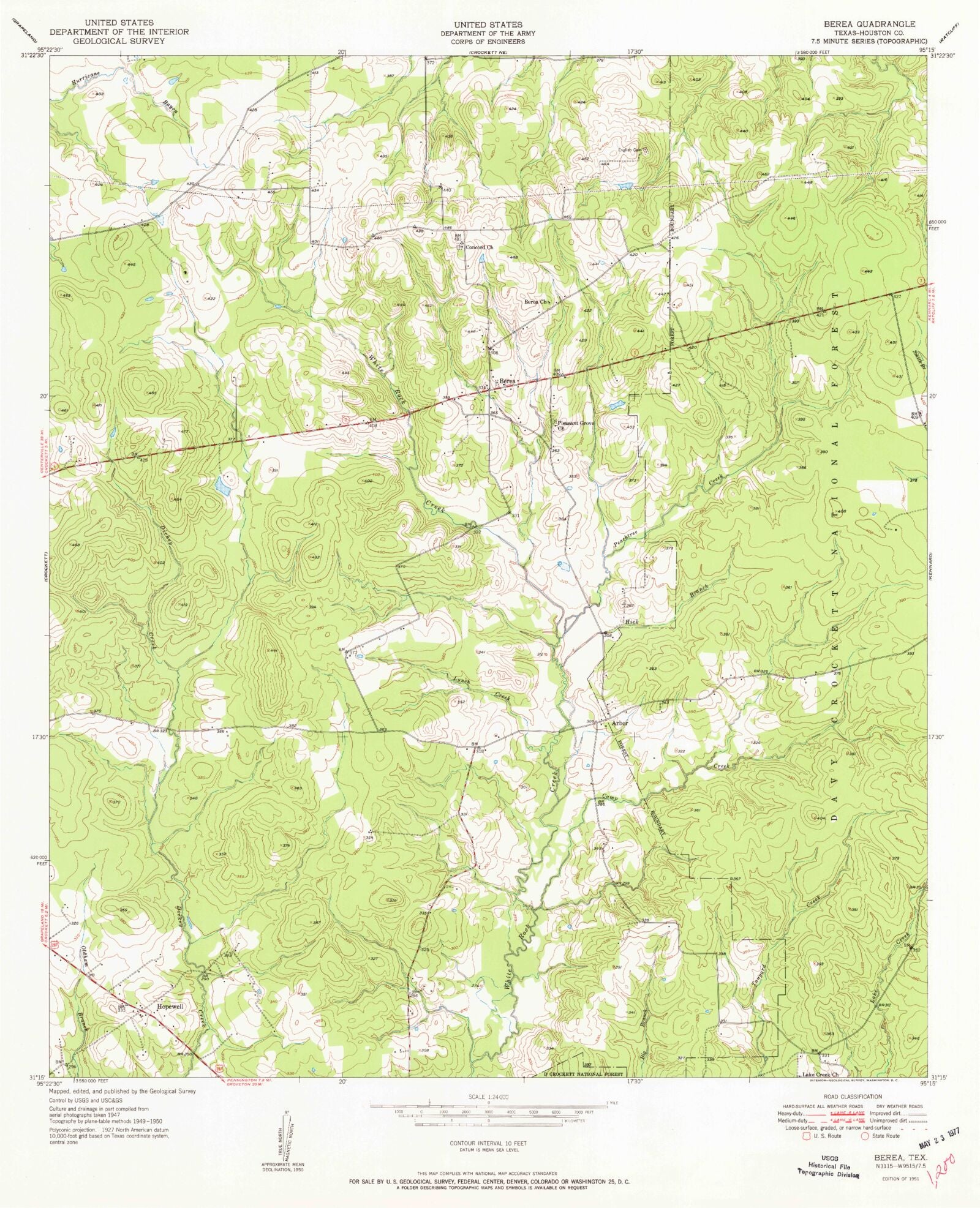 Classic USGS Berea Texas 7.5'x7.5' Topo Map – MyTopo Map Store