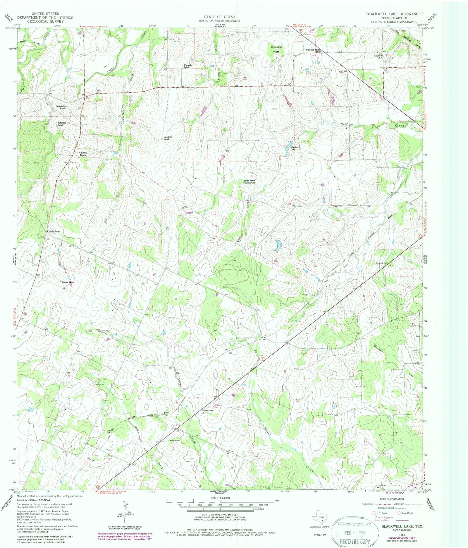 Classic USGS Blackwell Lake Texas 7.5'x7.5' Topo Map – MyTopo Map Store