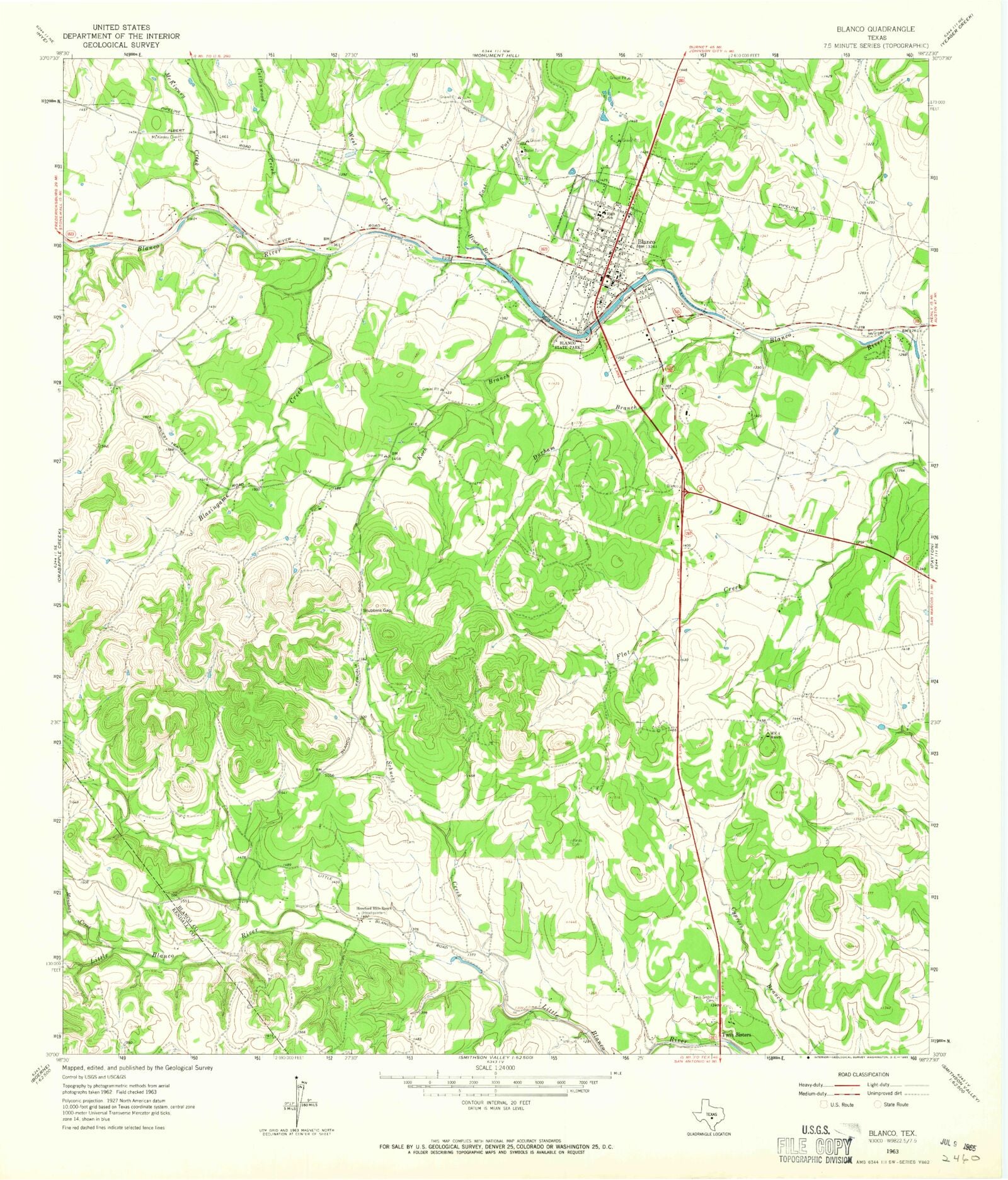 Classic USGS Blanco Texas 7.5'x7.5' Topo Map – MyTopo Map Store