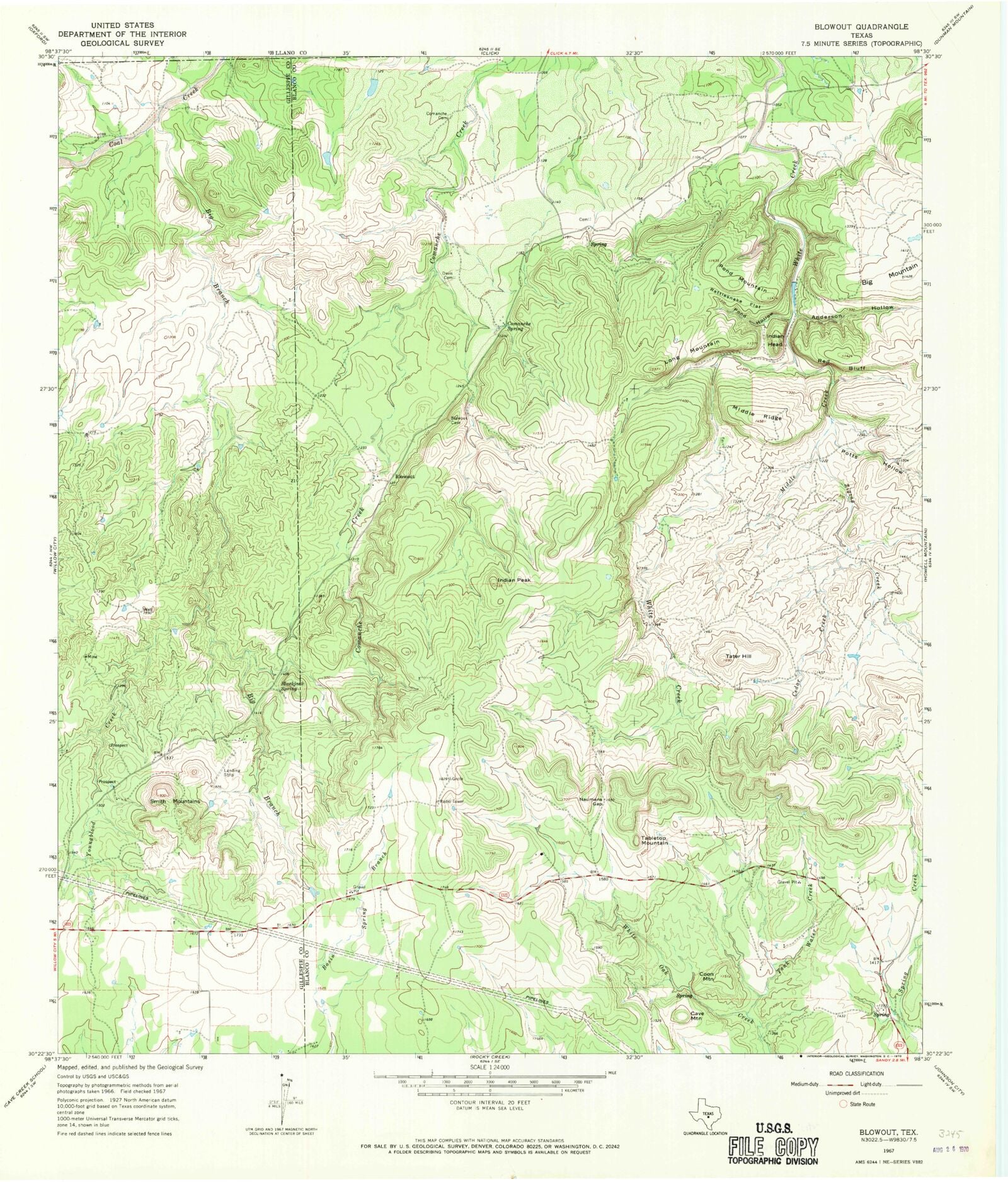 Classic USGS Blowout Texas 7.5'x7.5' Topo Map – MyTopo Map Store