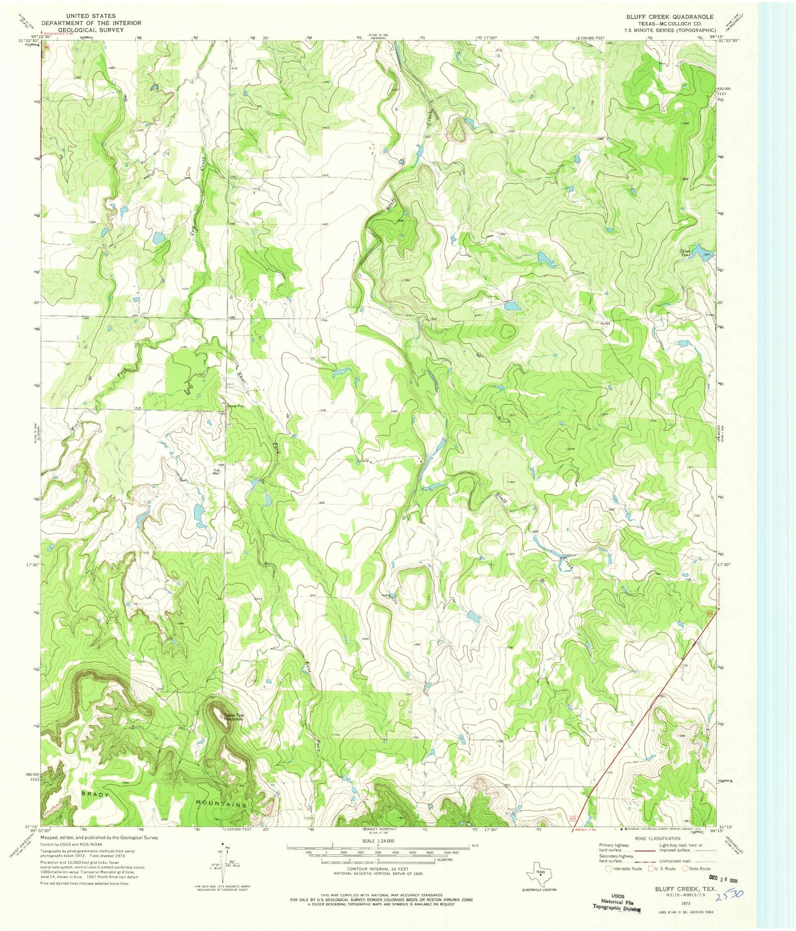Classic USGS Bluff Creek Texas 7.5'x7.5' Topo Map – MyTopo Map Store