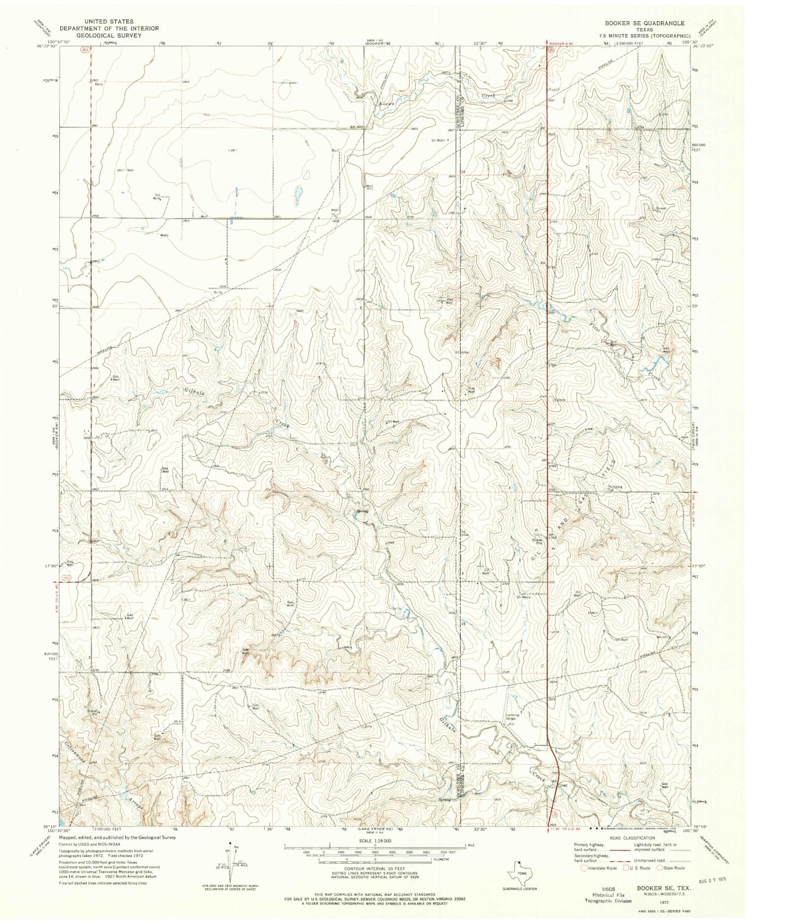 Classic USGS Booker SE Texas 7.5'x7.5' Topo Map – MyTopo Map Store
