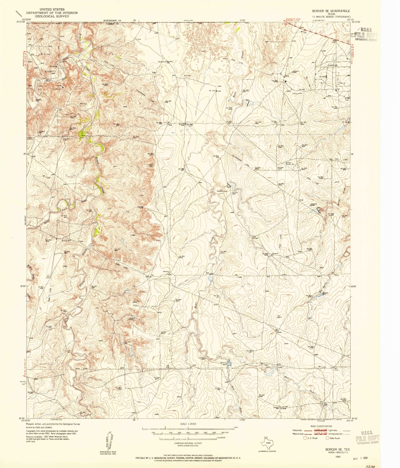 Classic USGS Borger SE Texas 7.5'x7.5' Topo Map – MyTopo Map Store