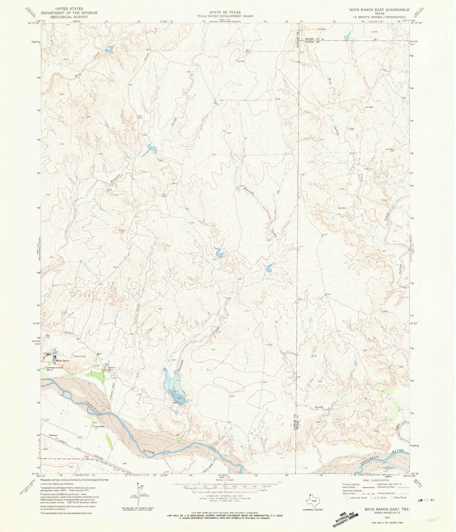 Classic USGS Boys Ranch East Texas 7.5'x7.5' Topo Map – MyTopo Map Store
