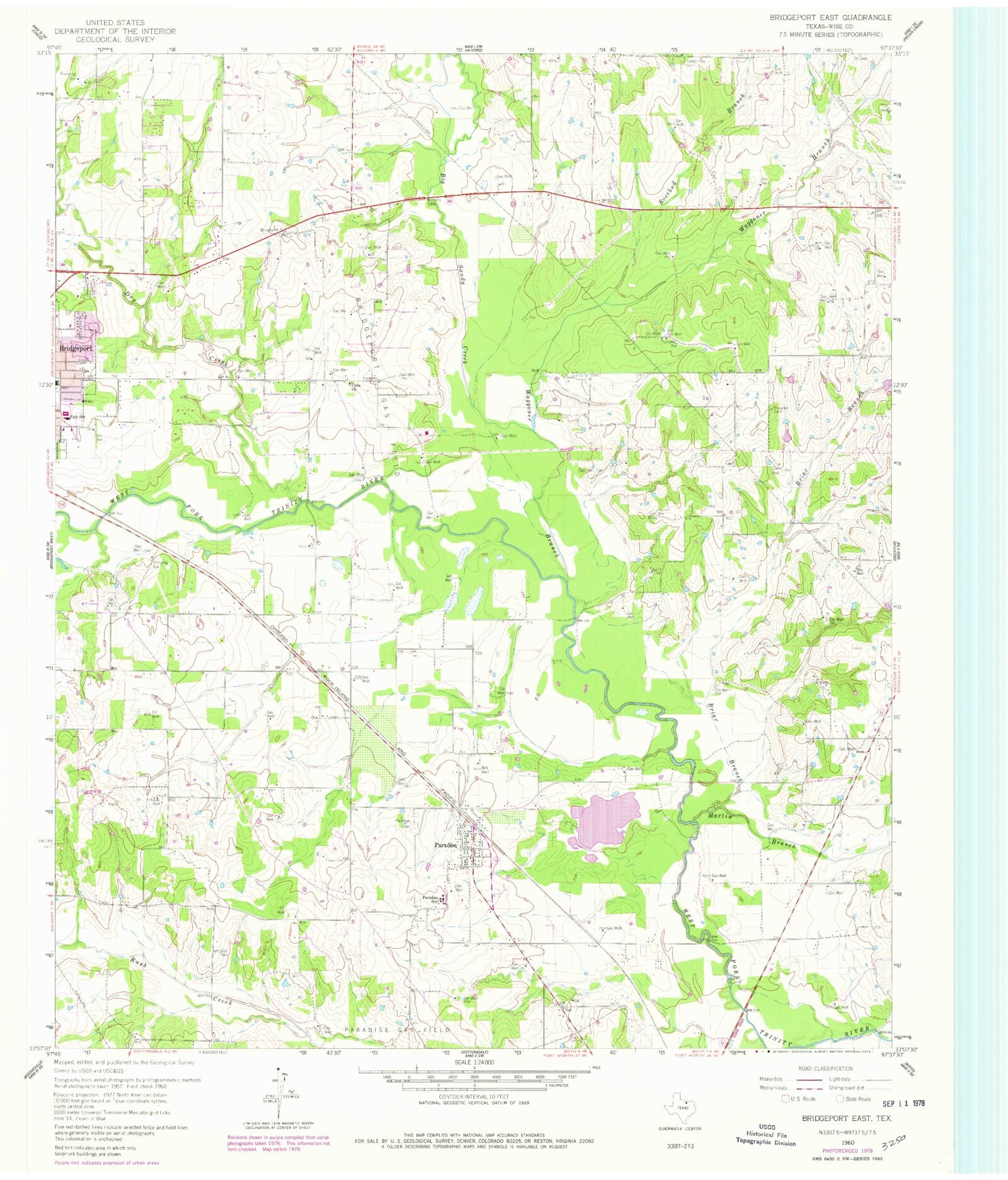 Classic USGS Bridgeport East Texas 7.5'x7.5' Topo Map – MyTopo Map Store