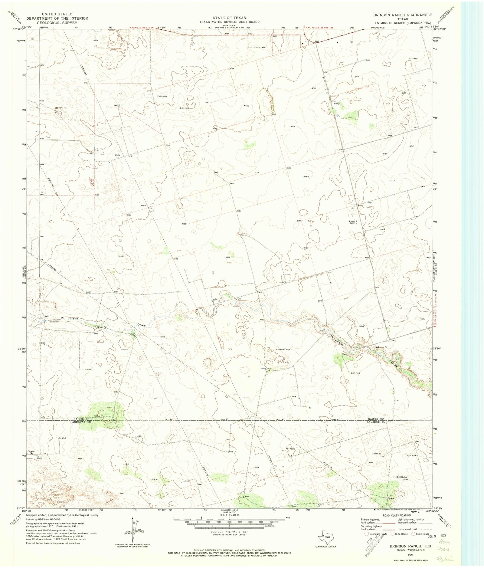 Classic USGS Brinson Ranch Texas 7.5'x7.5' Topo Map – MyTopo Map Store