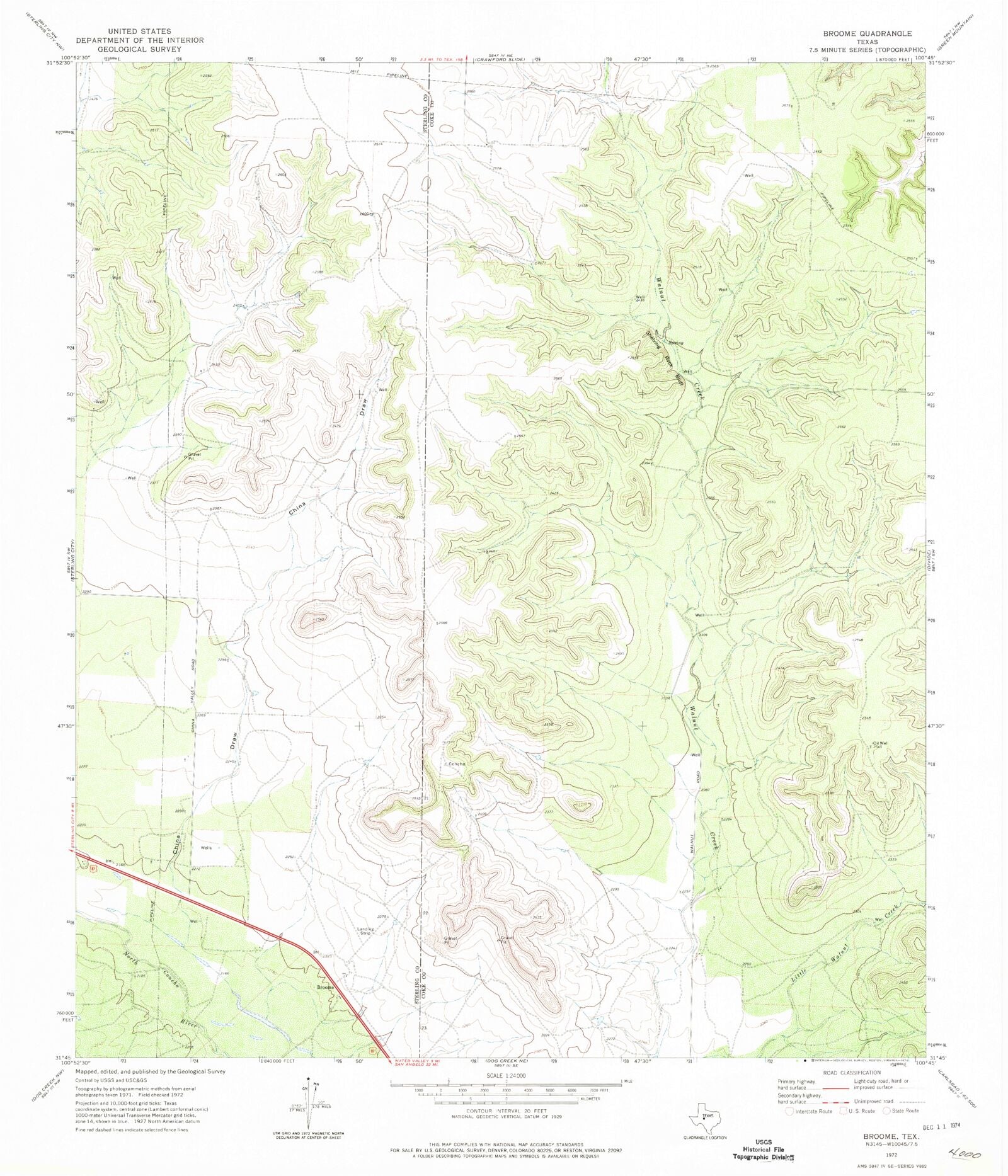 Classic USGS Broome Texas 7.5'x7.5' Topo Map – MyTopo Map Store