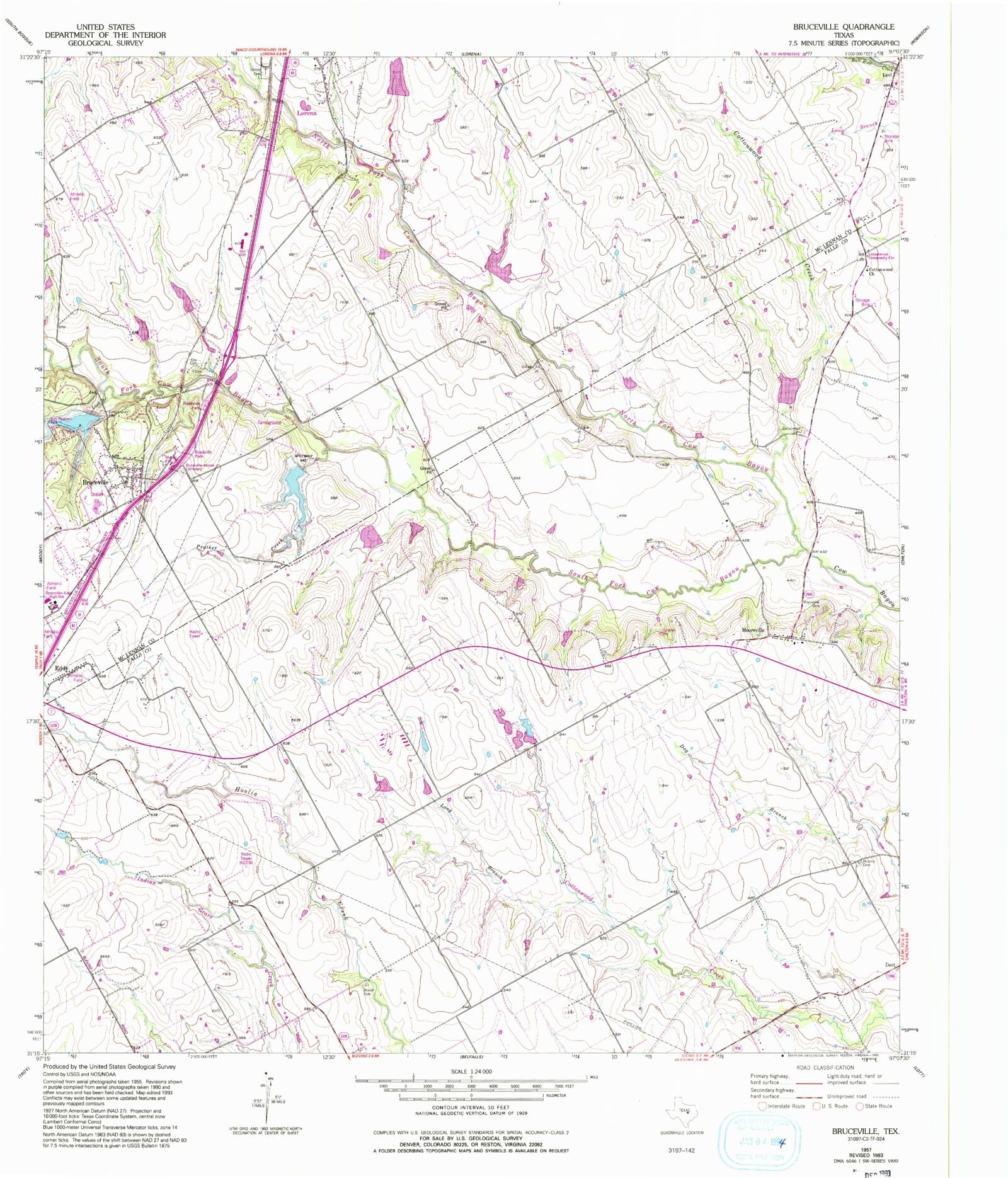 Classic USGS Bruceville Texas 7.5'x7.5' Topo Map – MyTopo Map Store
