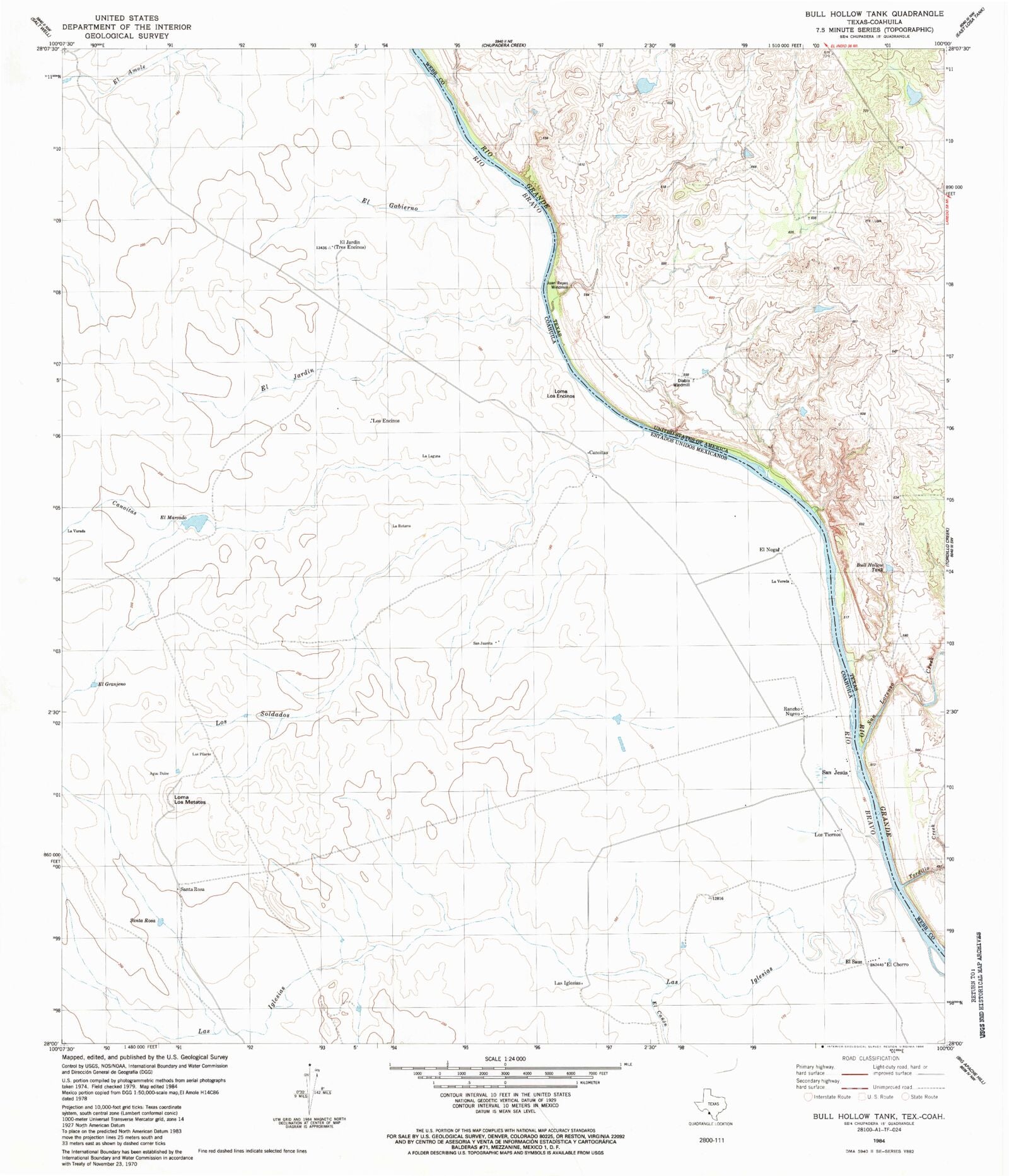 Classic USGS Bull Hollow Tank Texas 7.5'x7.5' Topo Map – MyTopo Map Store