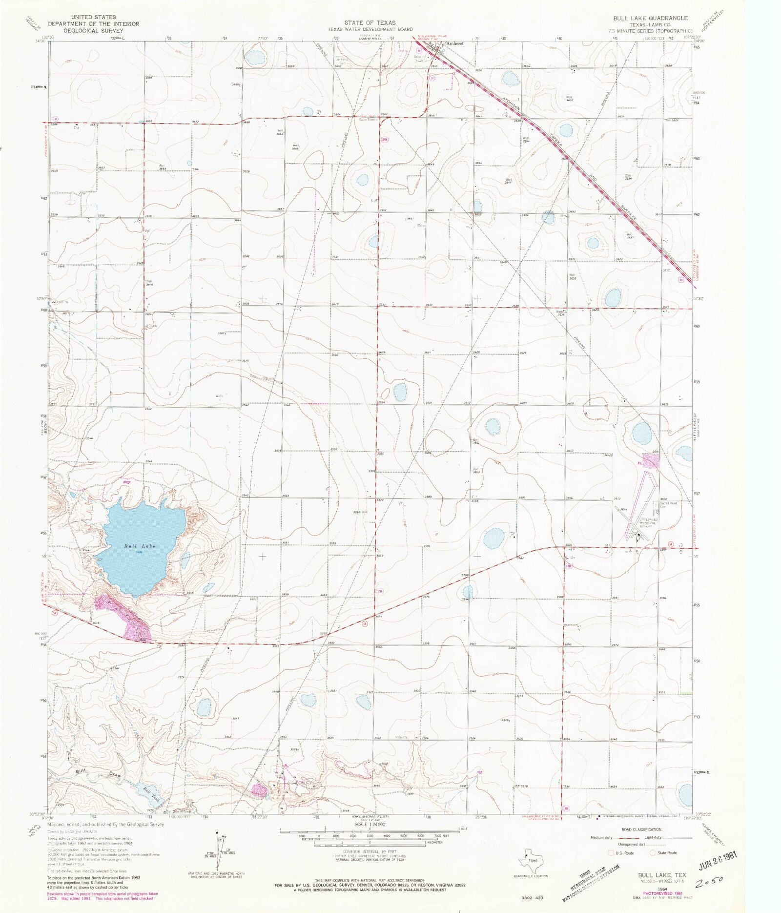 Classic USGS Bull Lake Texas 7.5'x7.5' Topo Map – MyTopo Map Store