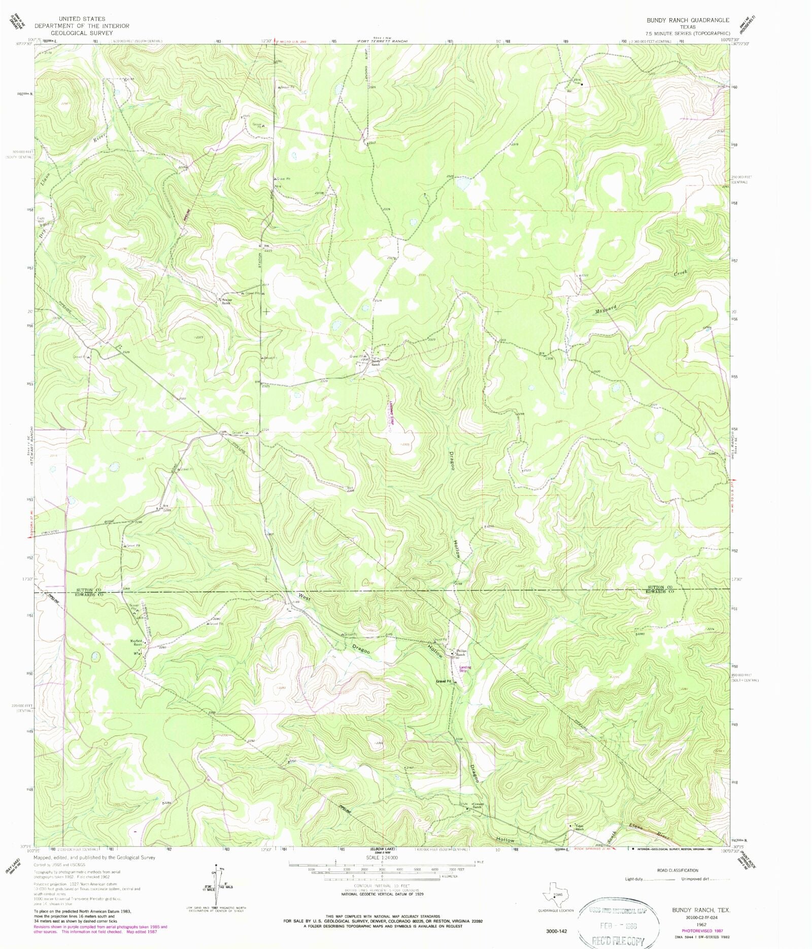Classic USGS Bundy Ranch Texas 7.5'x7.5' Topo Map – MyTopo Map Store