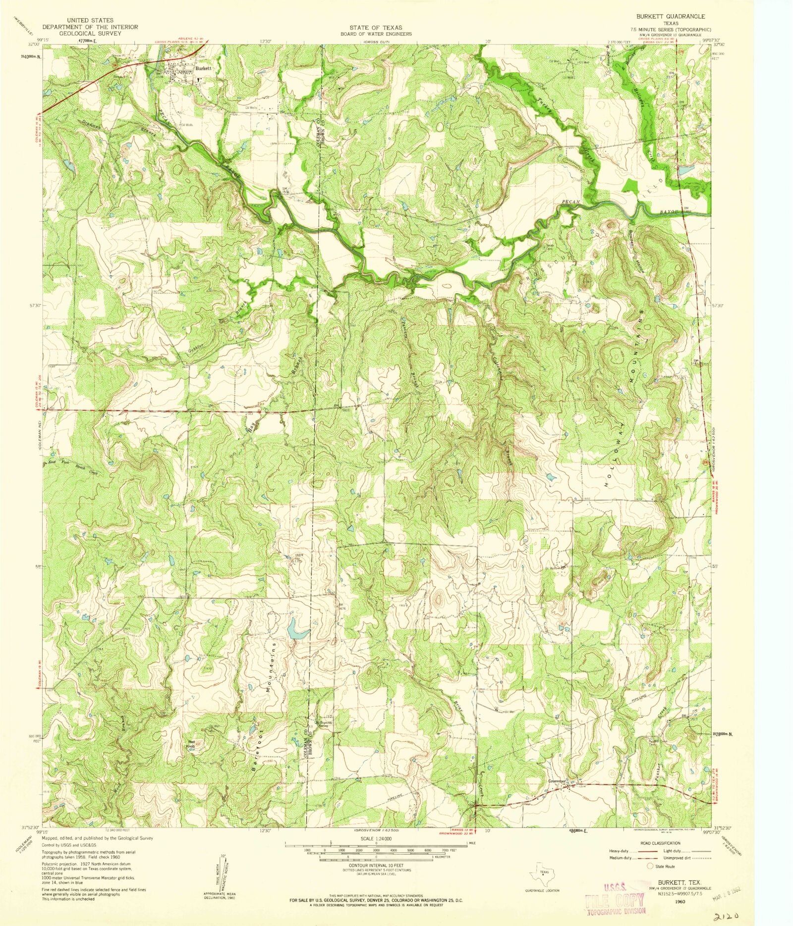 Classic USGS Burkett Texas 7.5'x7.5' Topo Map – MyTopo Map Store
