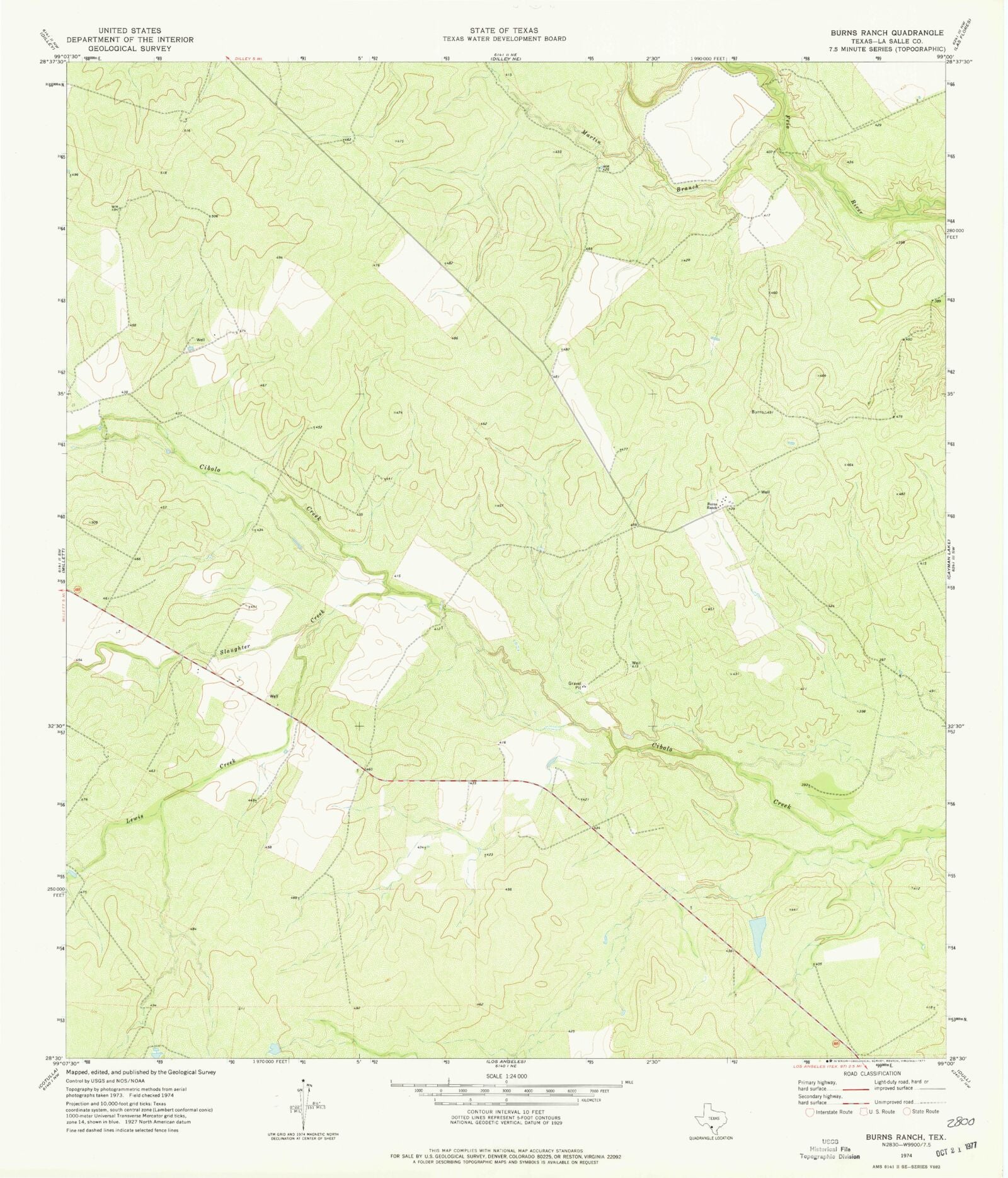 Classic USGS Burns Ranch Texas 7.5'x7.5' Topo Map – MyTopo Map Store