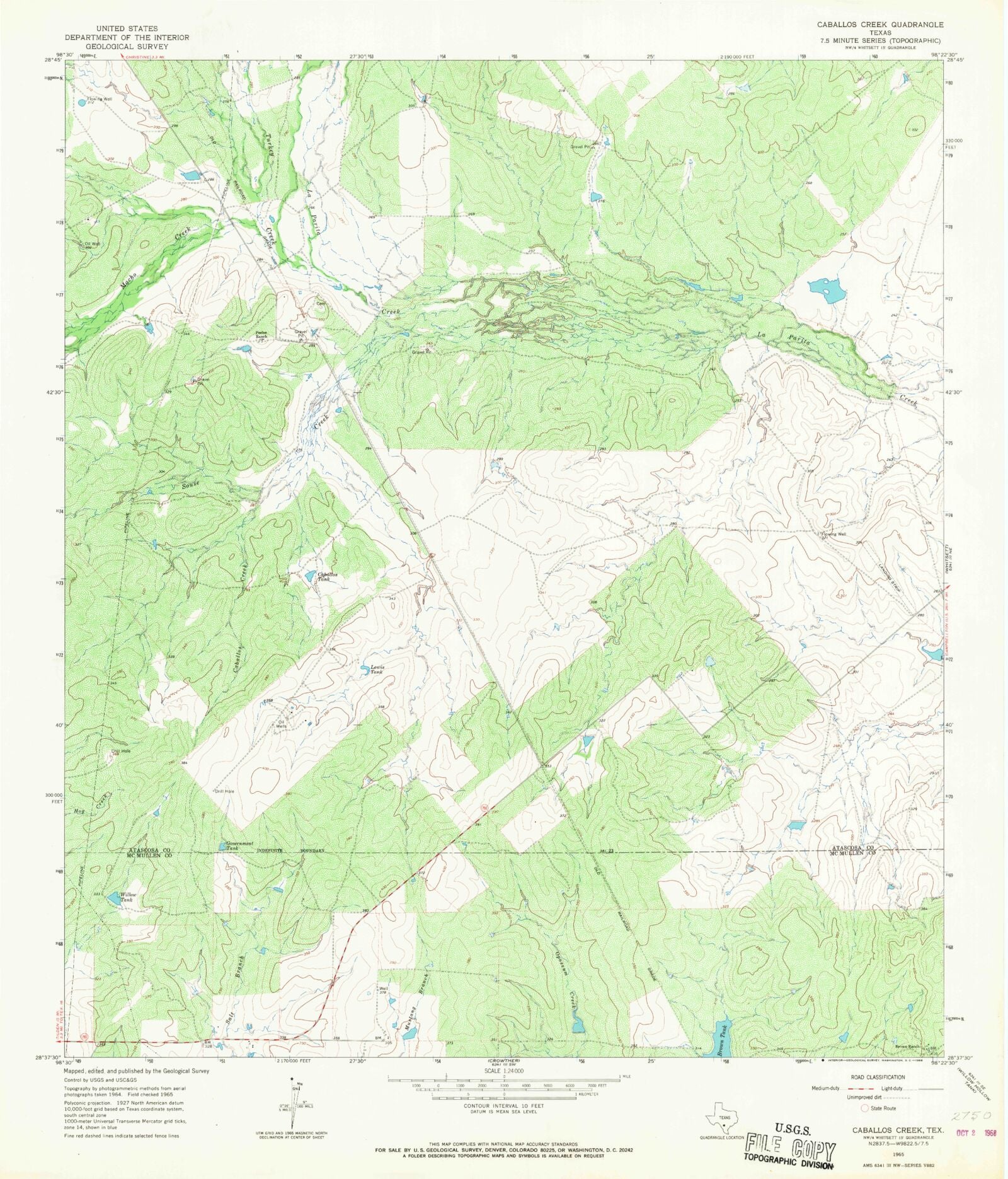 Classic USGS Caballos Creek Texas 7.5'x7.5' Topo Map – MyTopo Map Store