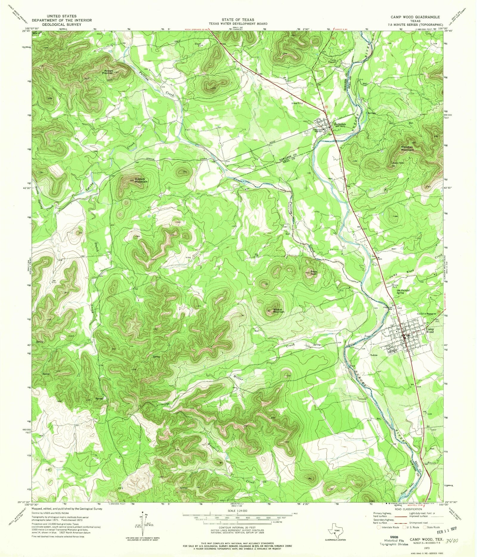 Classic USGS Camp Wood Texas 7.5'x7.5' Topo Map – MyTopo Map Store