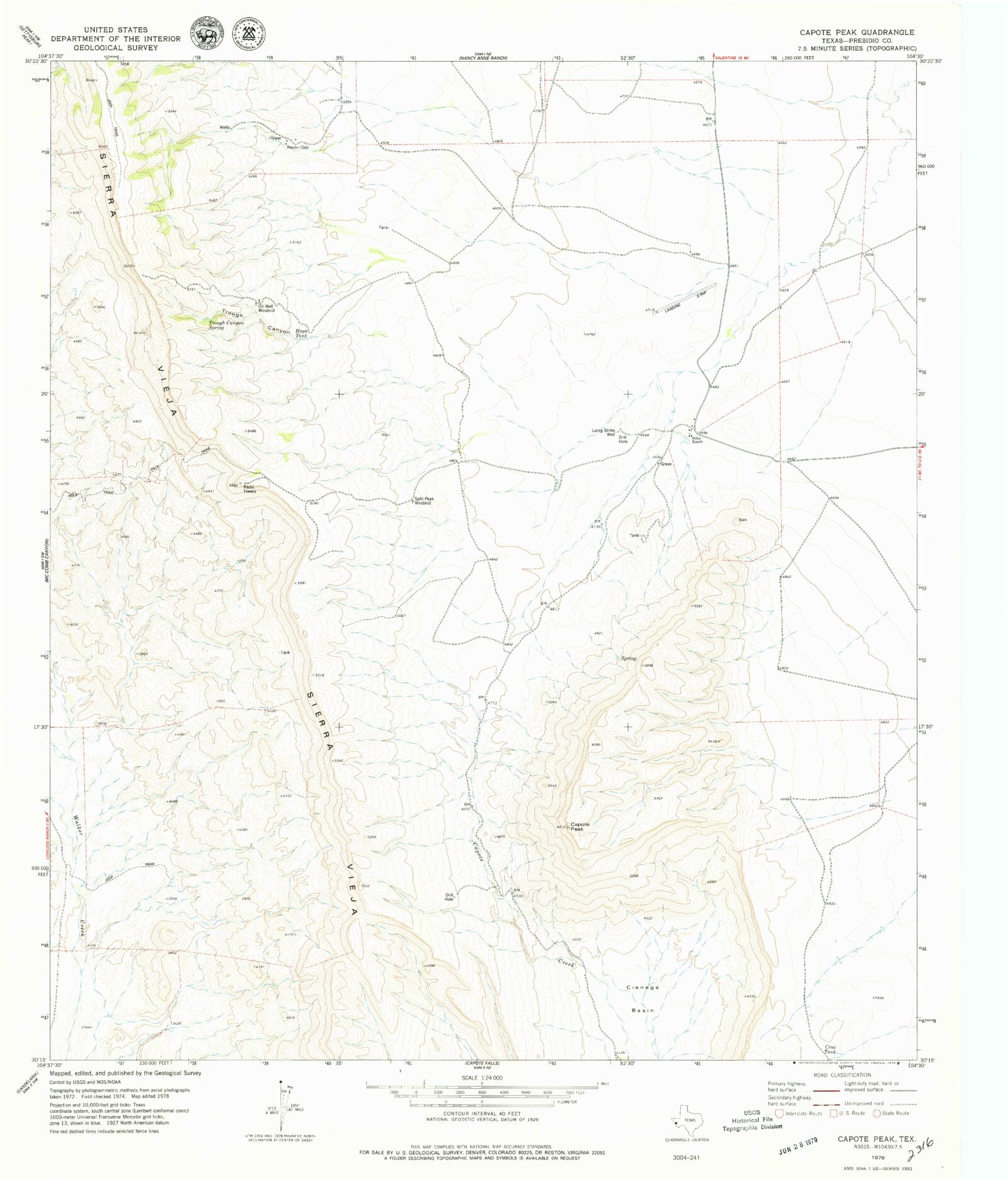 Classic USGS Capote Peak Texas 7.5'x7.5' Topo Map – MyTopo Map Store