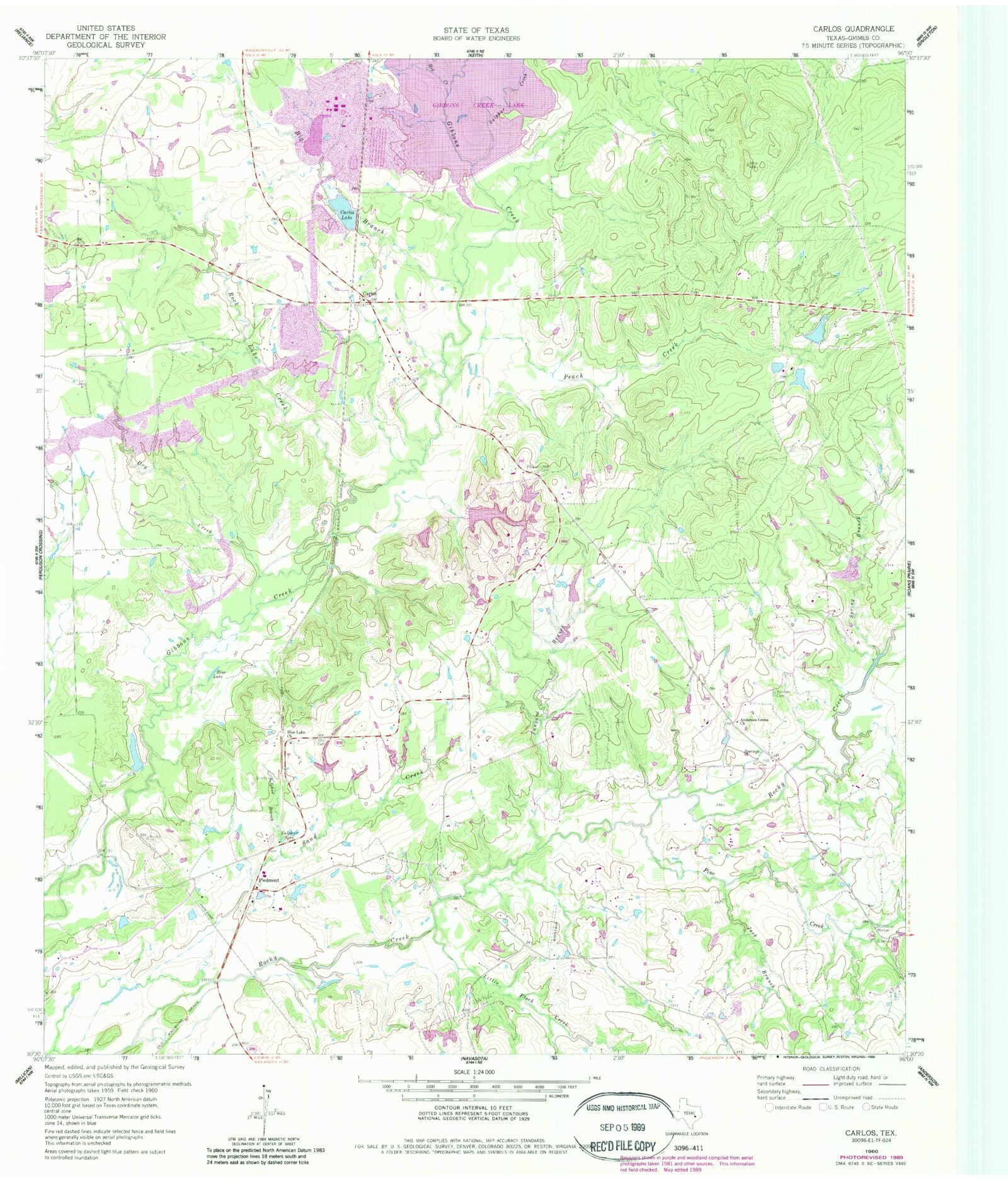 Classic USGS Carlos Texas 7.5'x7.5' Topo Map – MyTopo Map Store
