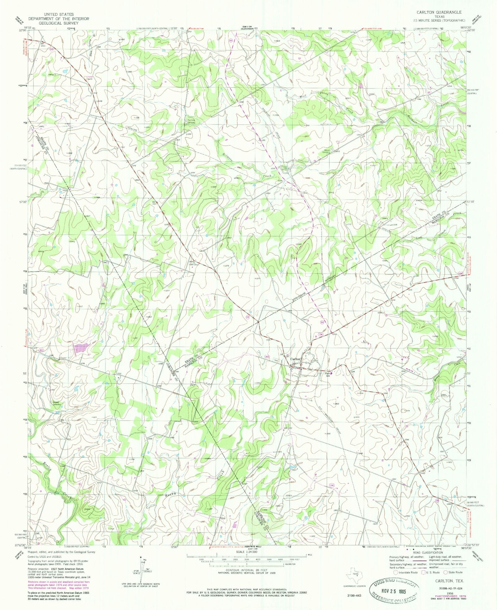 Classic USGS Carlton Texas 7.5'x7.5' Topo Map – MyTopo Map Store