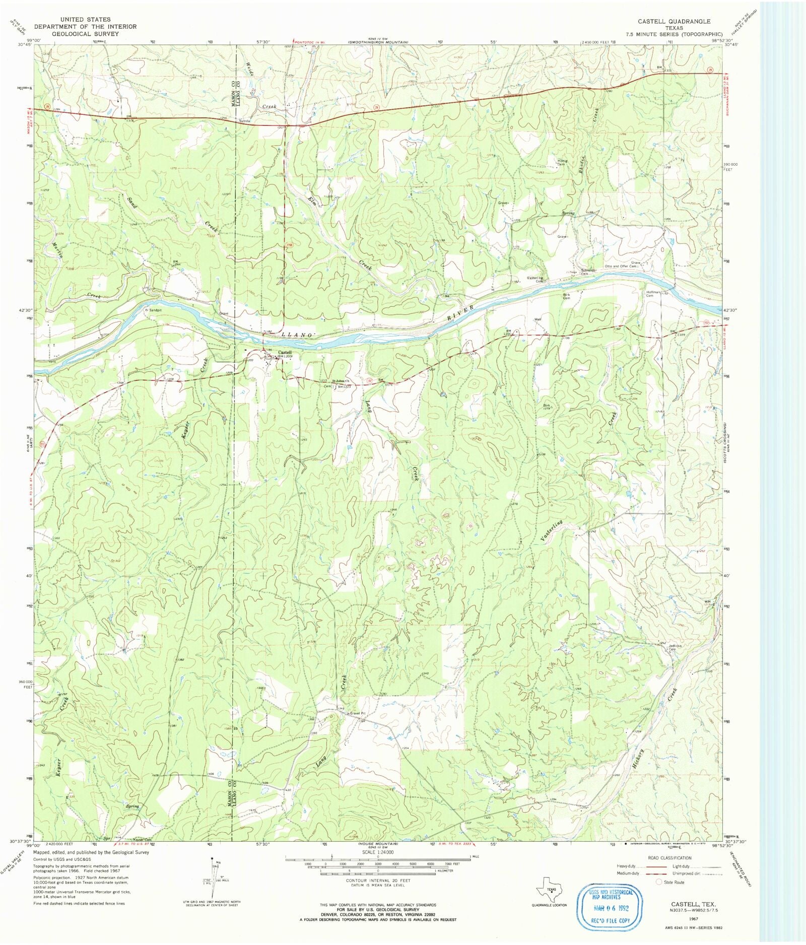 Classic USGS Castell Texas 7.5'x7.5' Topo Map – MyTopo Map Store