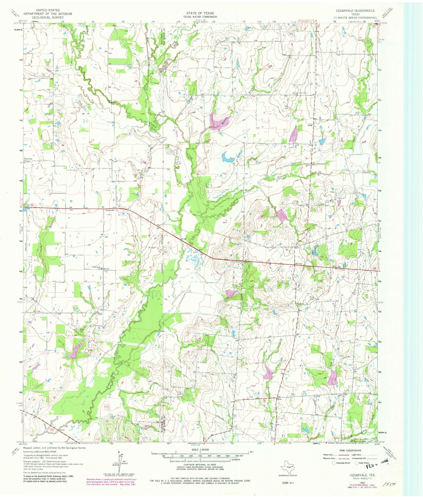 Classic USGS Cedarvale Texas 7.5'x7.5' Topo Map – MyTopo Map Store