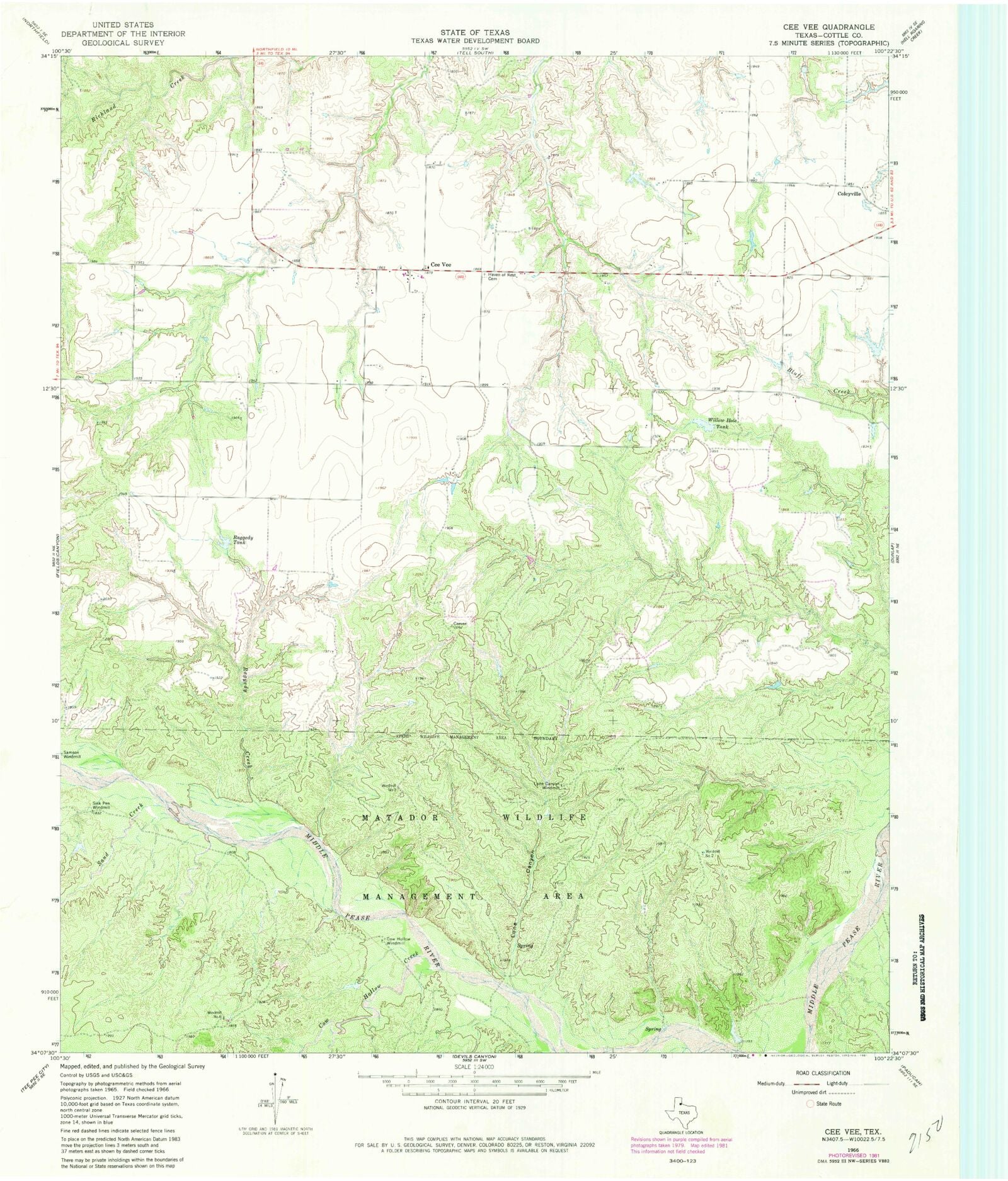 Classic USGS Cee Vee Texas 7.5'x7.5' Topo Map – MyTopo Map Store