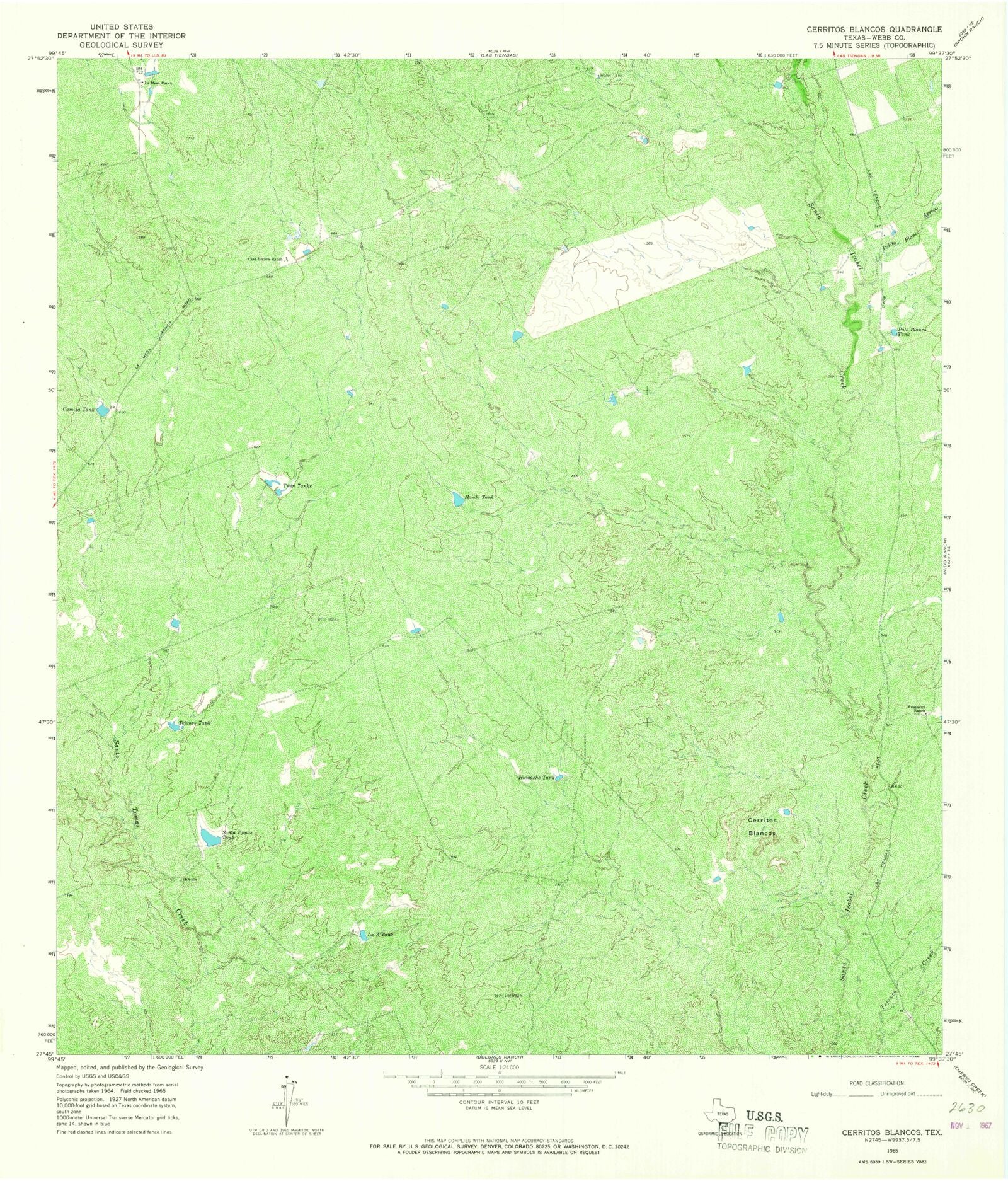 Classic USGS Cerritos Blancos Texas 7.5'x7.5' Topo Map – MyTopo Map Store
