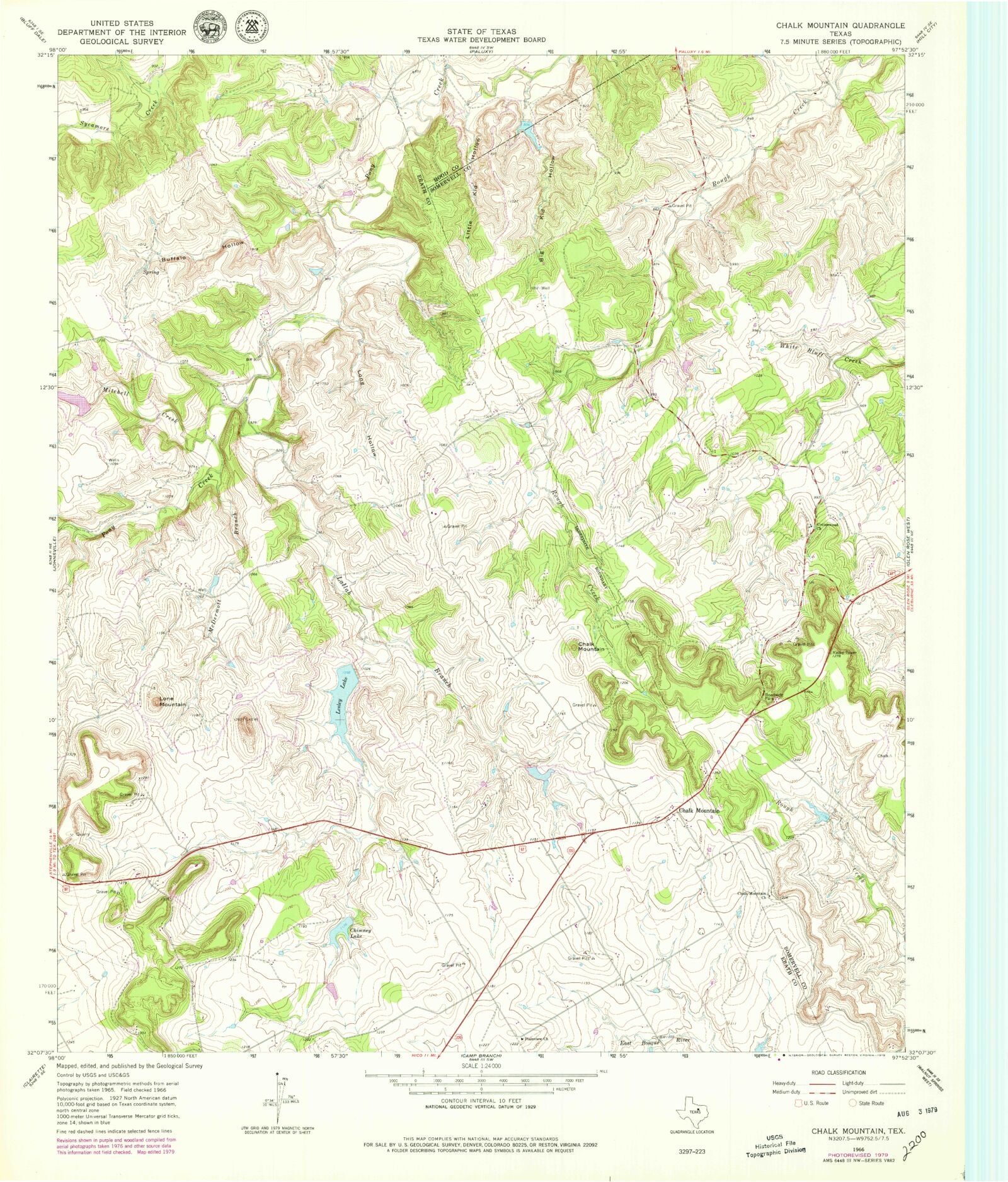 Classic USGS Chalk Mountain Texas 7.5'x7.5' Topo Map – MyTopo Map Store