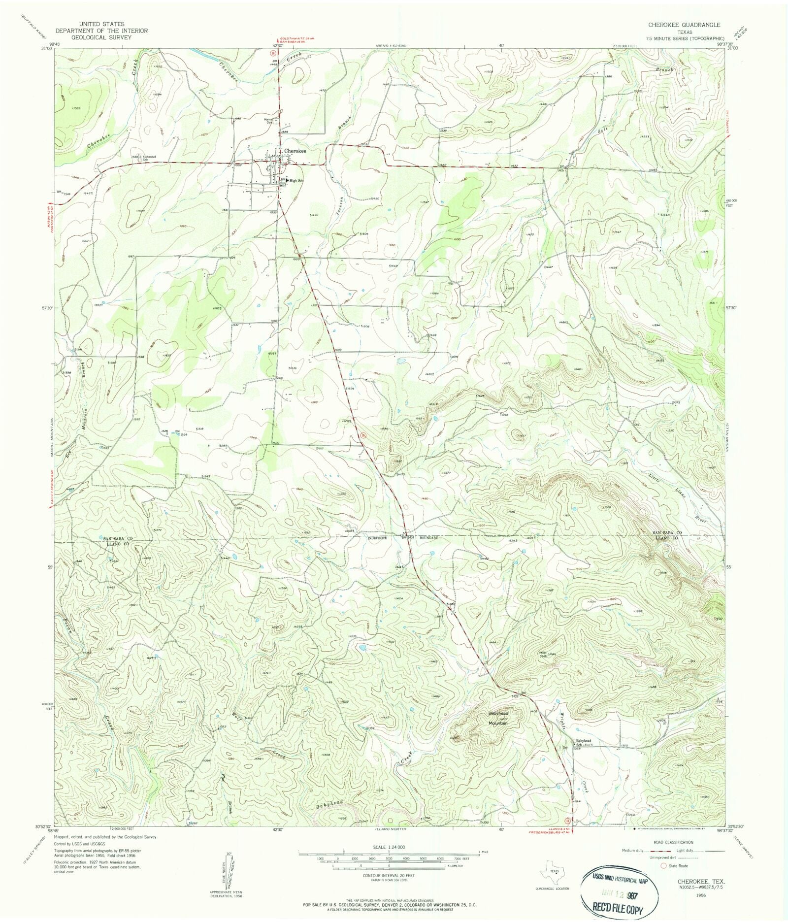 Classic USGS Cherokee Texas 7.5'x7.5' Topo Map – MyTopo Map Store