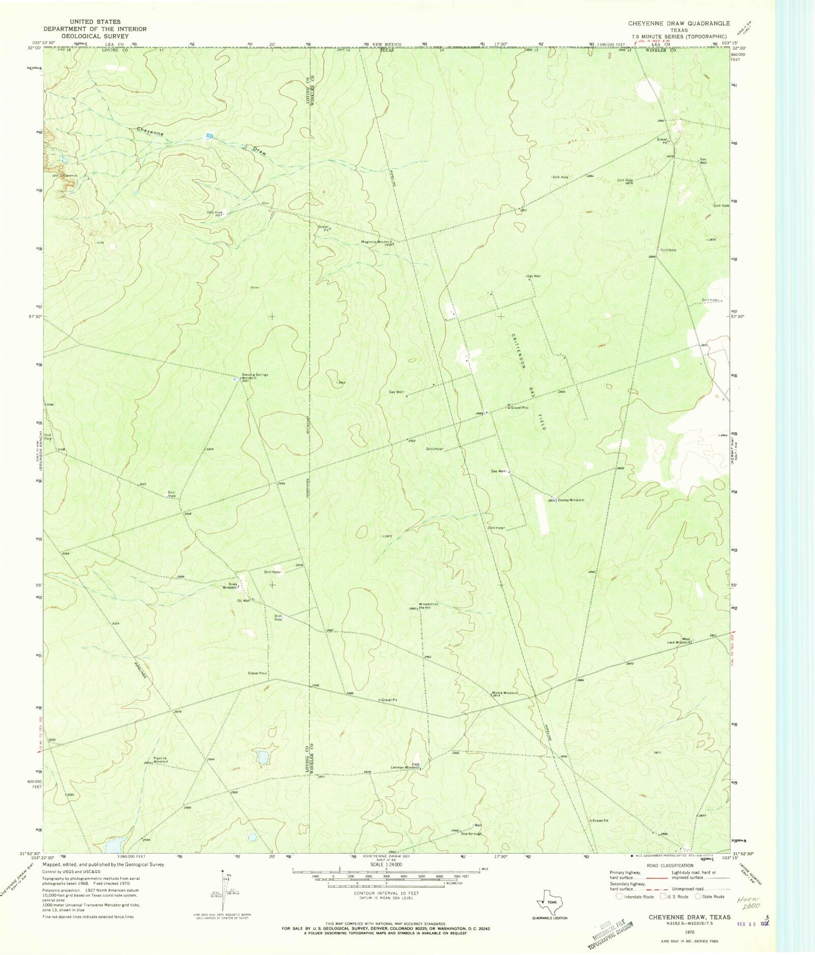 Classic USGS Cheyenne Draw Texas 7.5'x7.5' Topo Map – MyTopo Map Store