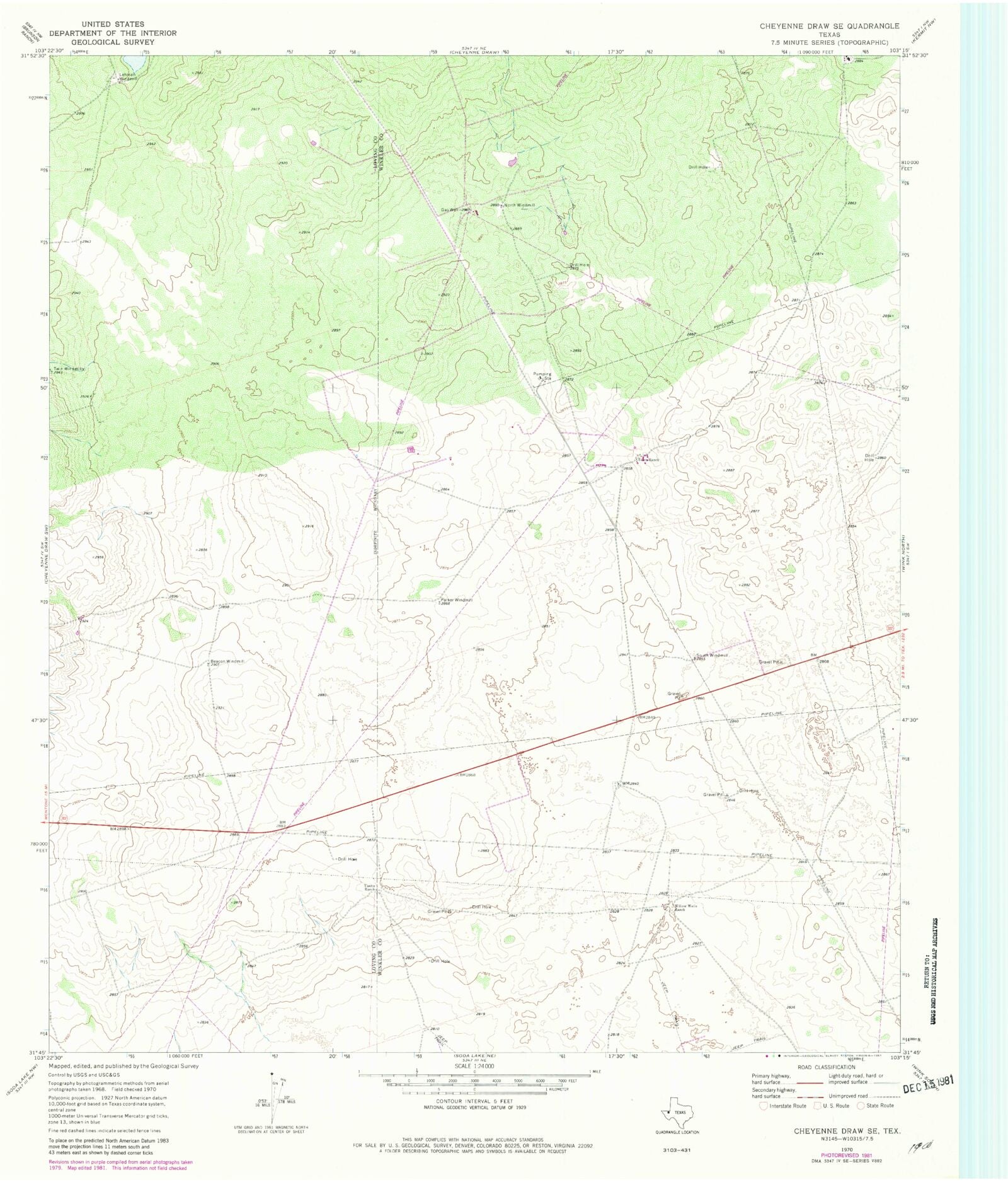 Classic USGS Cheyenne Draw SE Texas 7.5'x7.5' Topo Map – MyTopo Map Store
