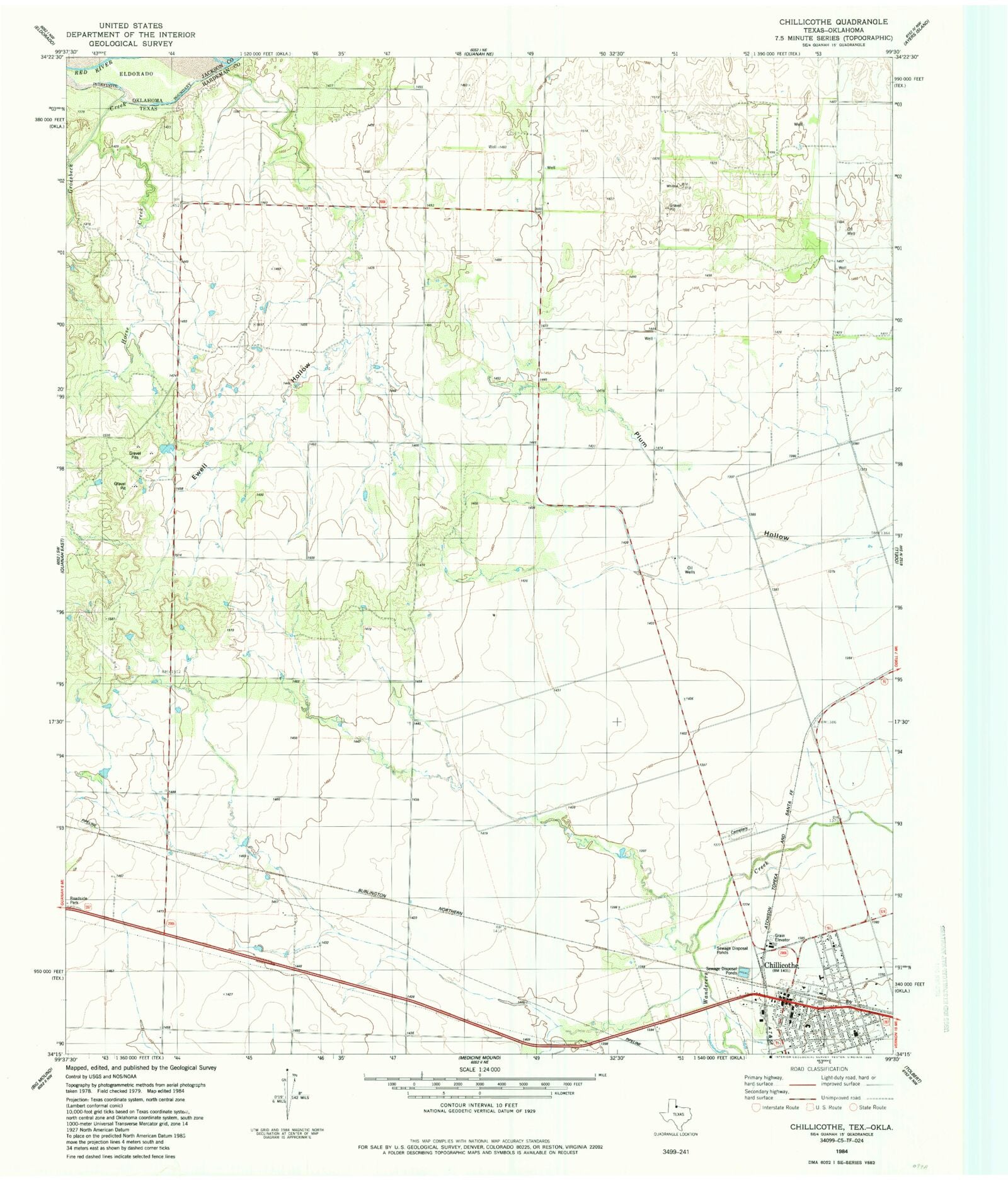 Classic USGS Chillicothe Texas 7.5'x7.5' Topo Map – MyTopo Map Store