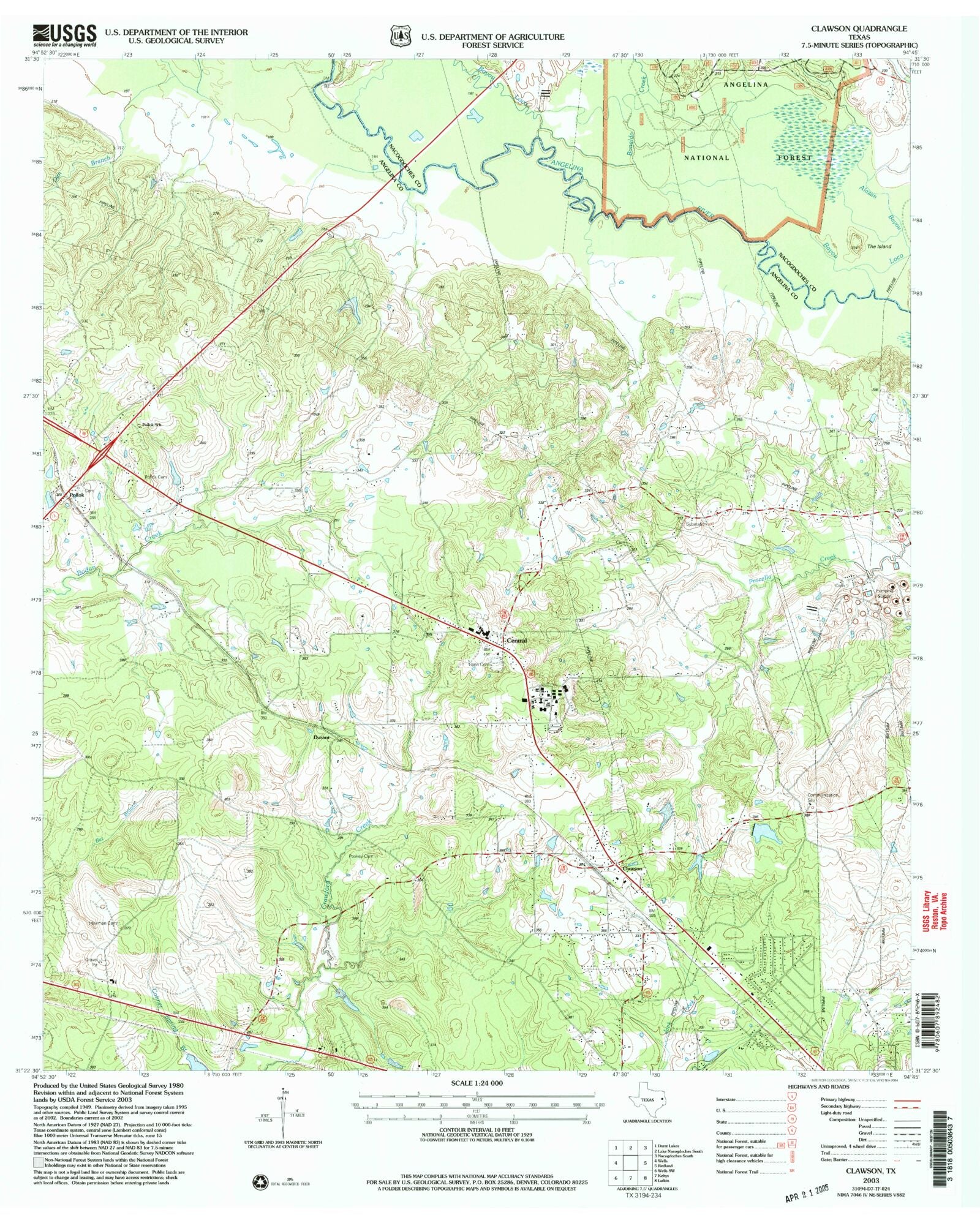 Classic USGS Clawson Texas 7.5'x7.5' Topo Map – MyTopo Map Store