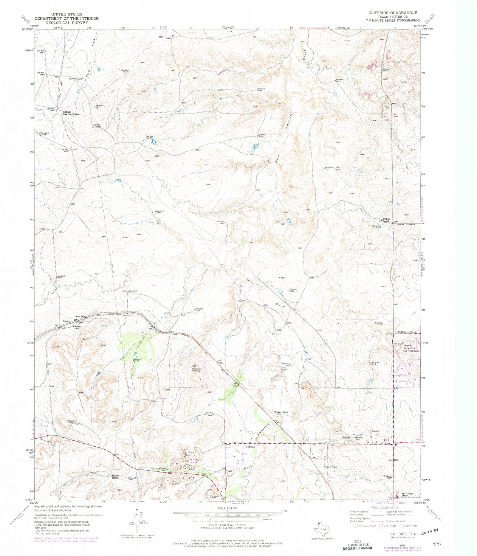 Classic USGS Cliffside Texas 7.5'x7.5' Topo Map – MyTopo Map Store
