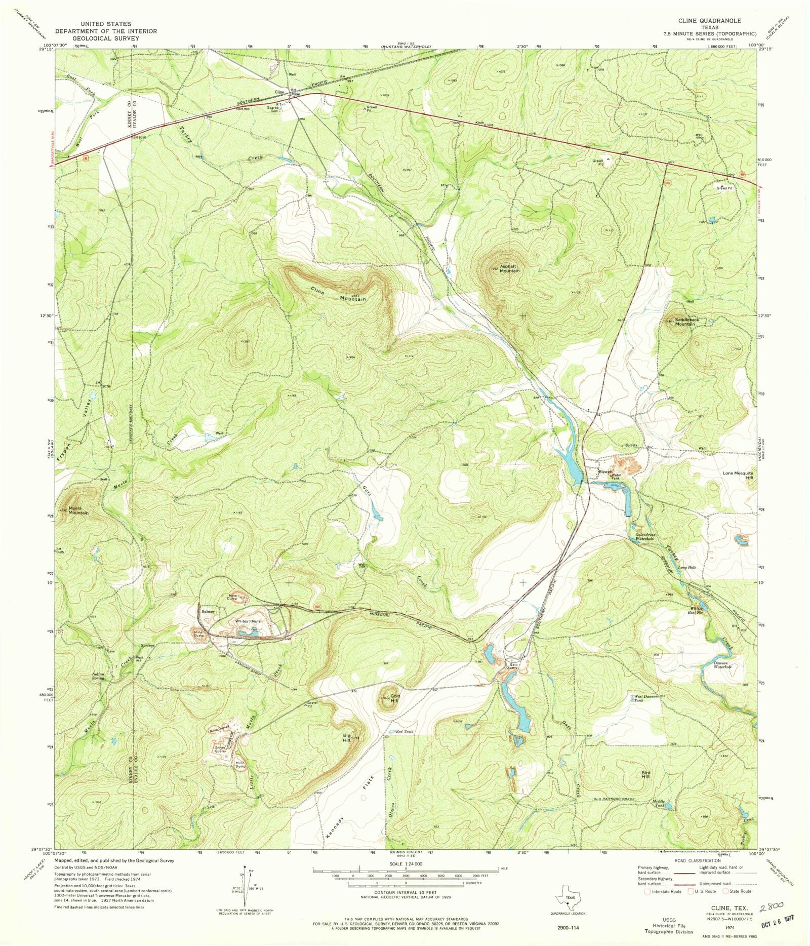 Classic USGS Cline Texas 7.5'x7.5' Topo Map – MyTopo Map Store