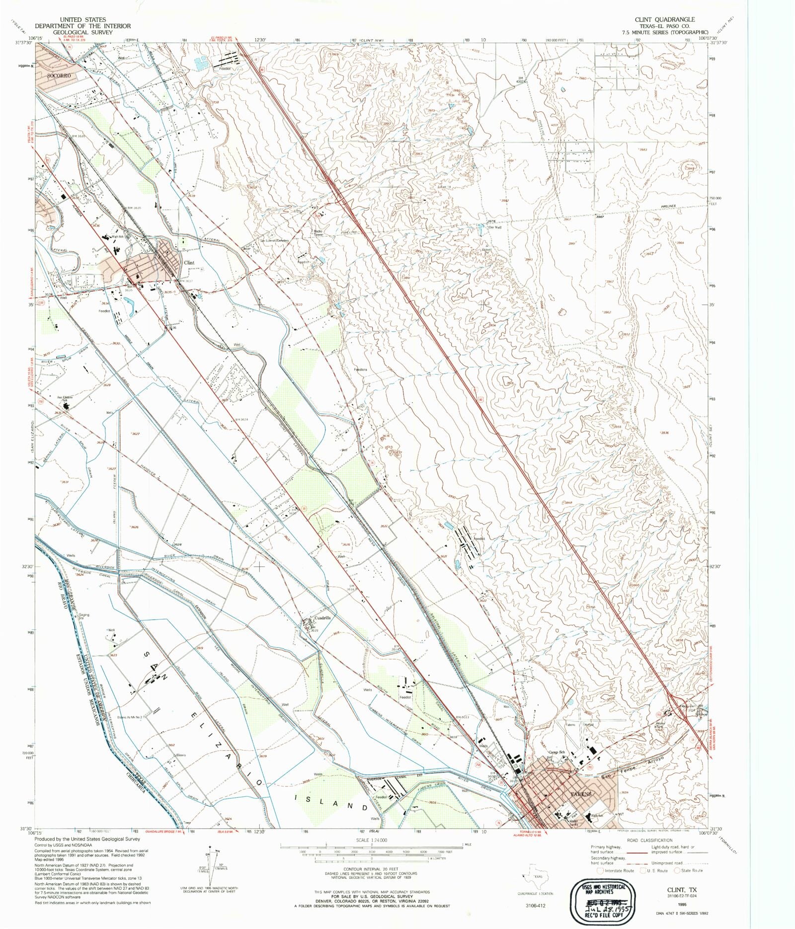 Classic USGS Clint Texas 7.5'x7.5' Topo Map – MyTopo Map Store