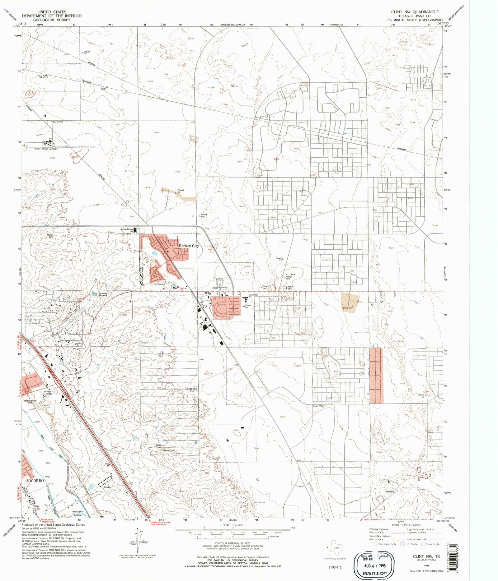 Classic USGS Clint NW Texas 7.5'x7.5' Topo Map – MyTopo Map Store
