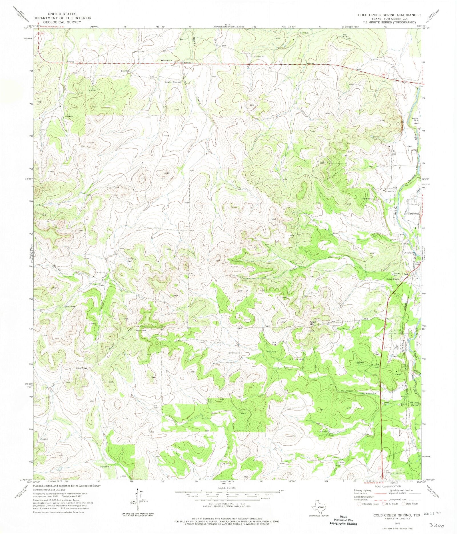 Classic USGS Cold Creek Spring Texas 7.5'x7.5' Topo Map – MyTopo Map Store