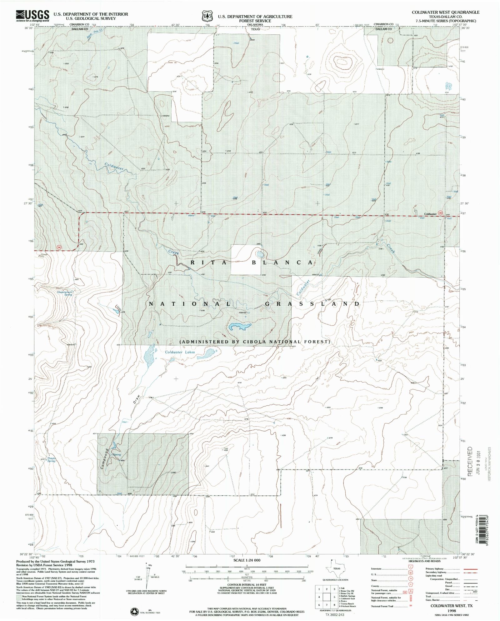 Classic USGS Coldwater West Texas 7.5'x7.5' Topo Map – MyTopo Map Store