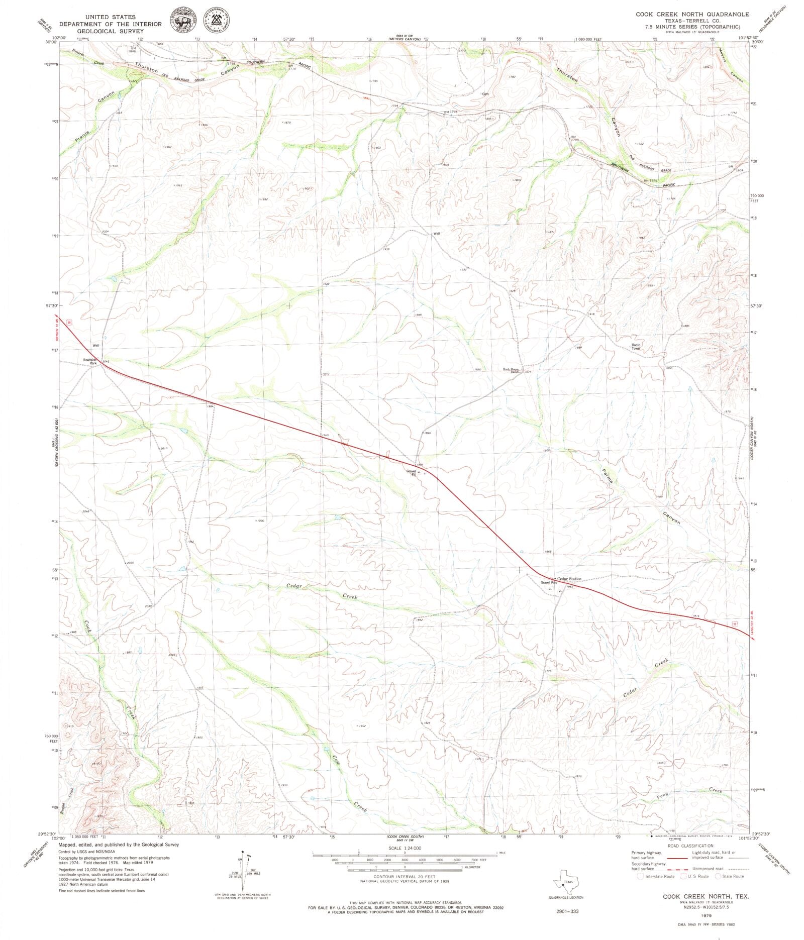 Classic USGS Cook Creek North Texas 7.5'x7.5' Topo Map – MyTopo Map Store