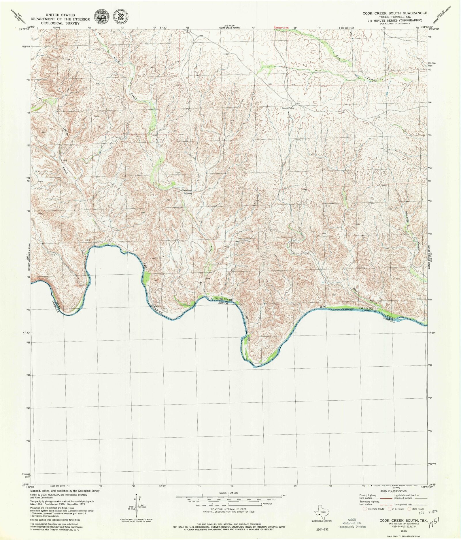 Classic USGS Cook Creek South Texas 7.5'x7.5' Topo Map – MyTopo Map Store