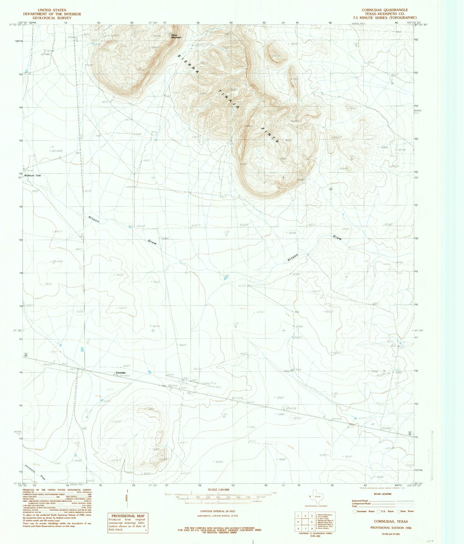 Classic USGS Cornudas Texas 7.5'x7.5' Topo Map – MyTopo Map Store