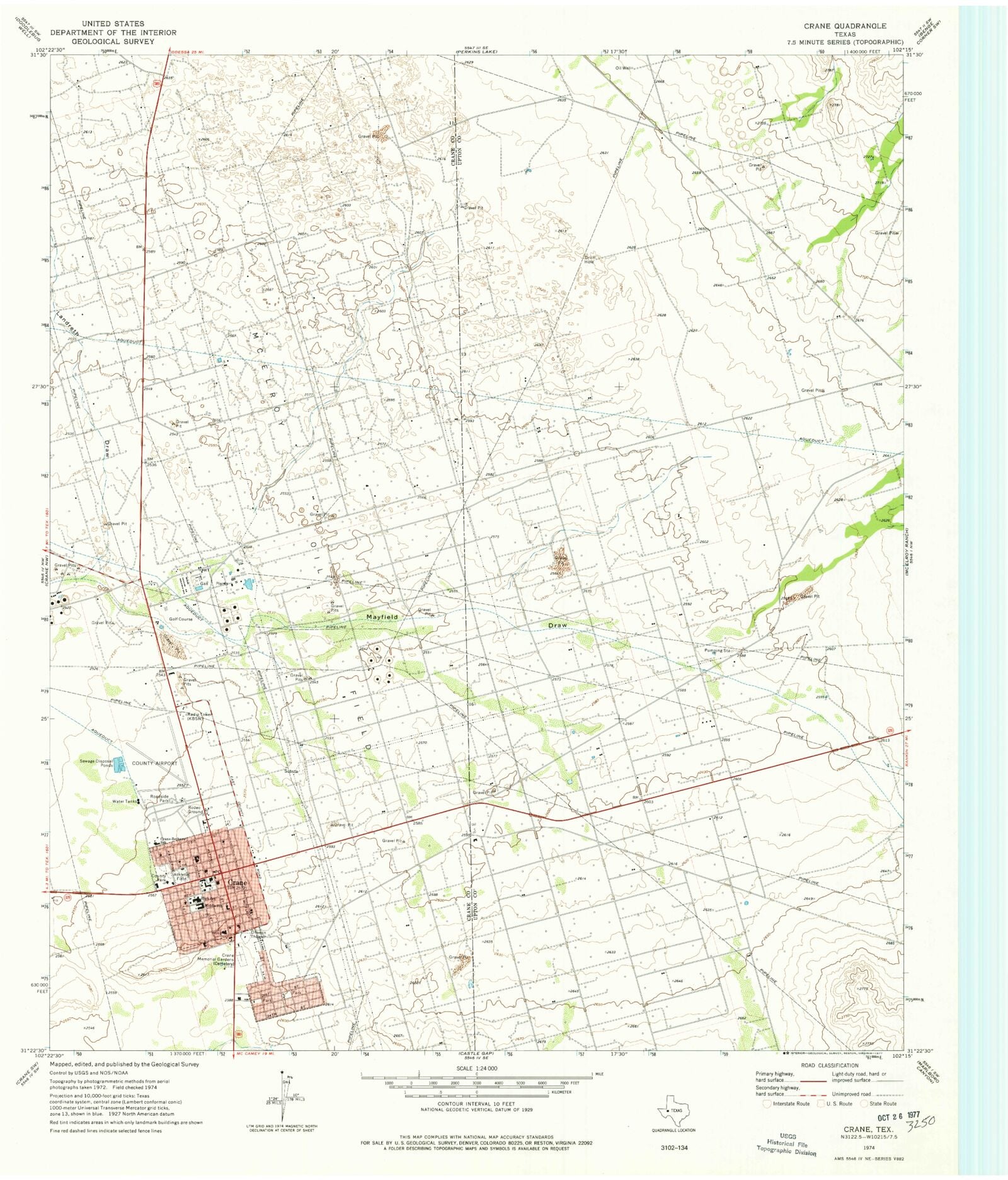 Classic USGS Crane Texas 7.5'x7.5' Topo Map – MyTopo Map Store